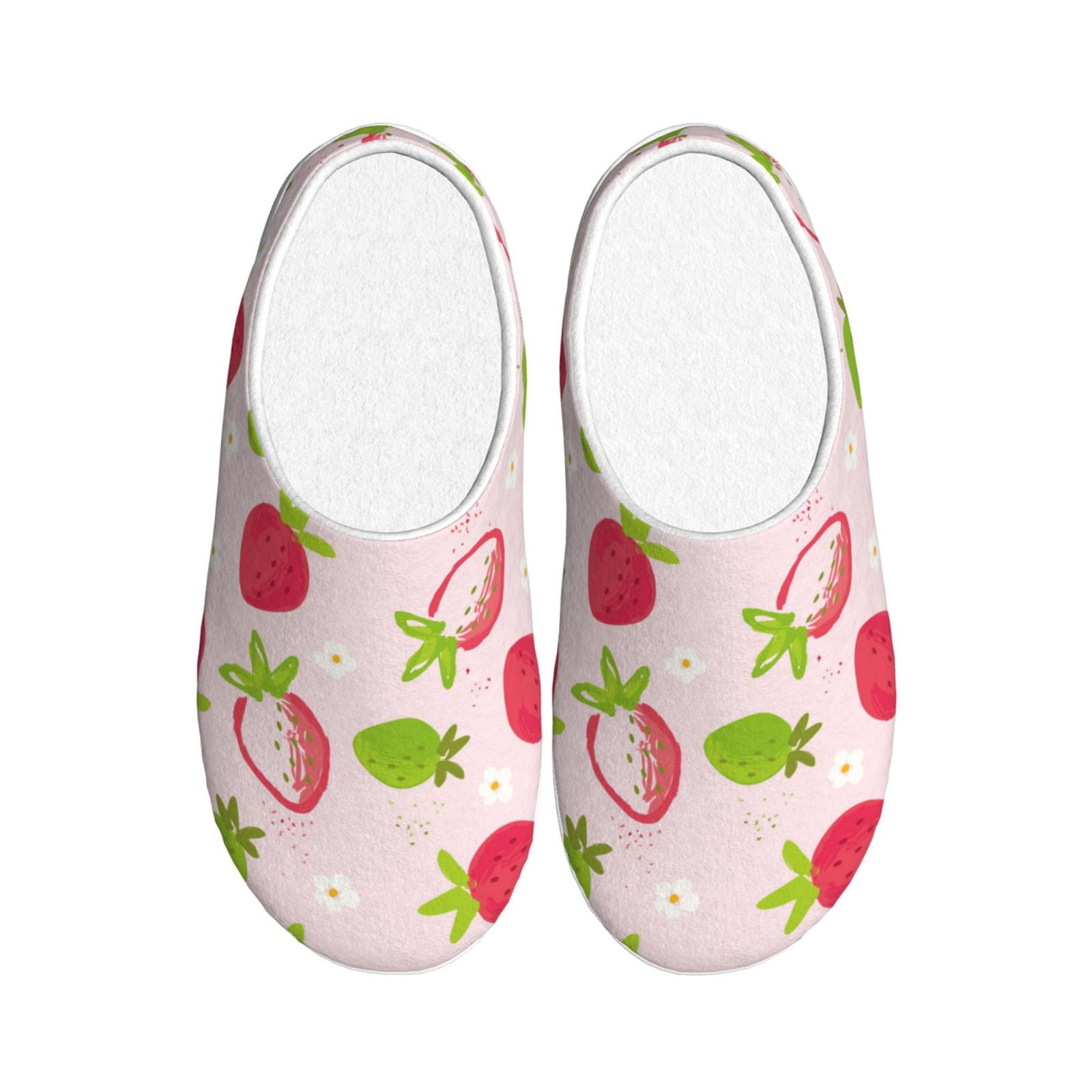 JUNZAN Hand Drawn Strawberry Print Cozy Slippers for Men& Women,Fuzzy ...