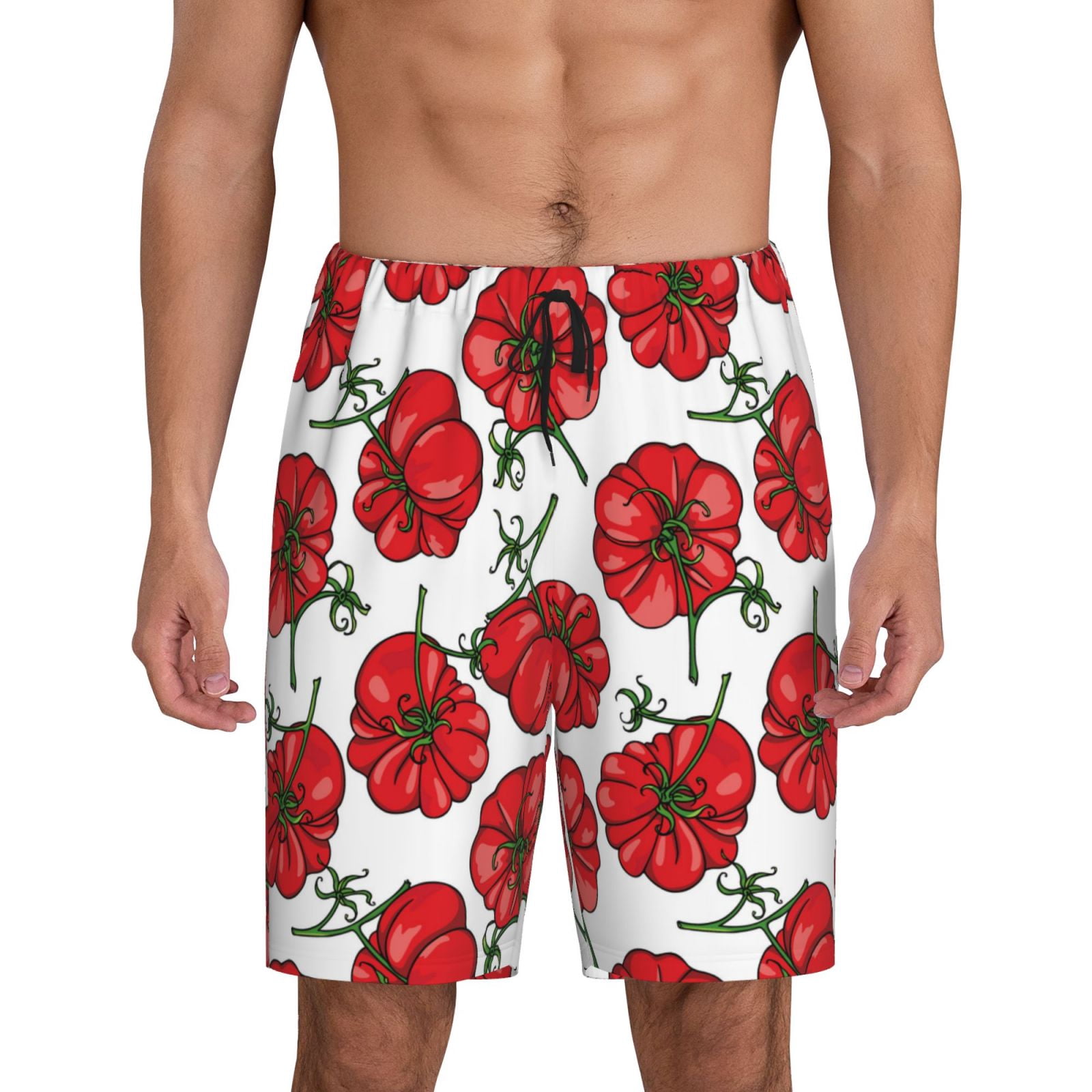 JUNZAN Hand Drawn Tomatoes Pattern Sleep Pajama Shorts for Men,Men's ...