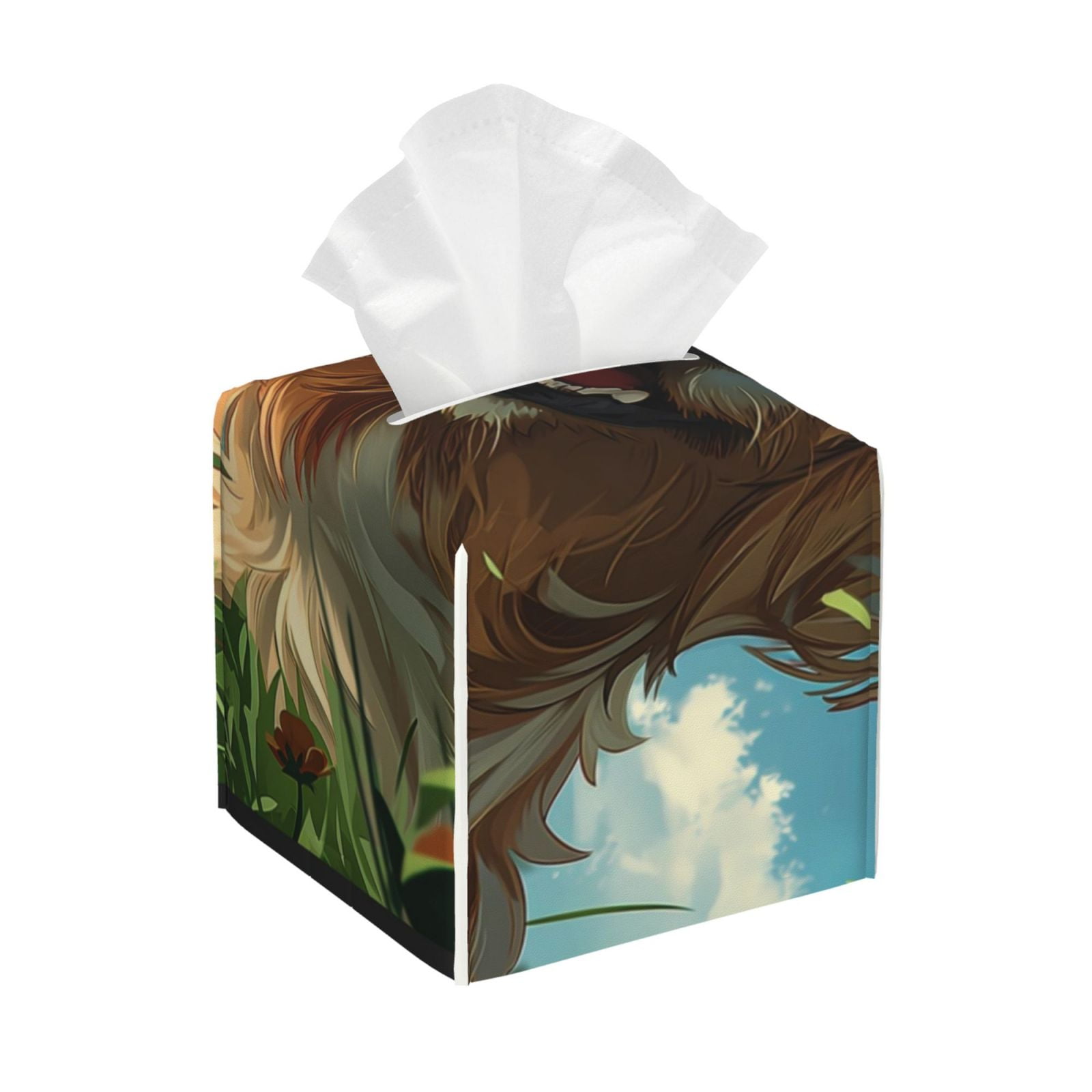 JUNZAN Happy Dog In Flower Field for Tissue Box Cover Holder, Square ...
