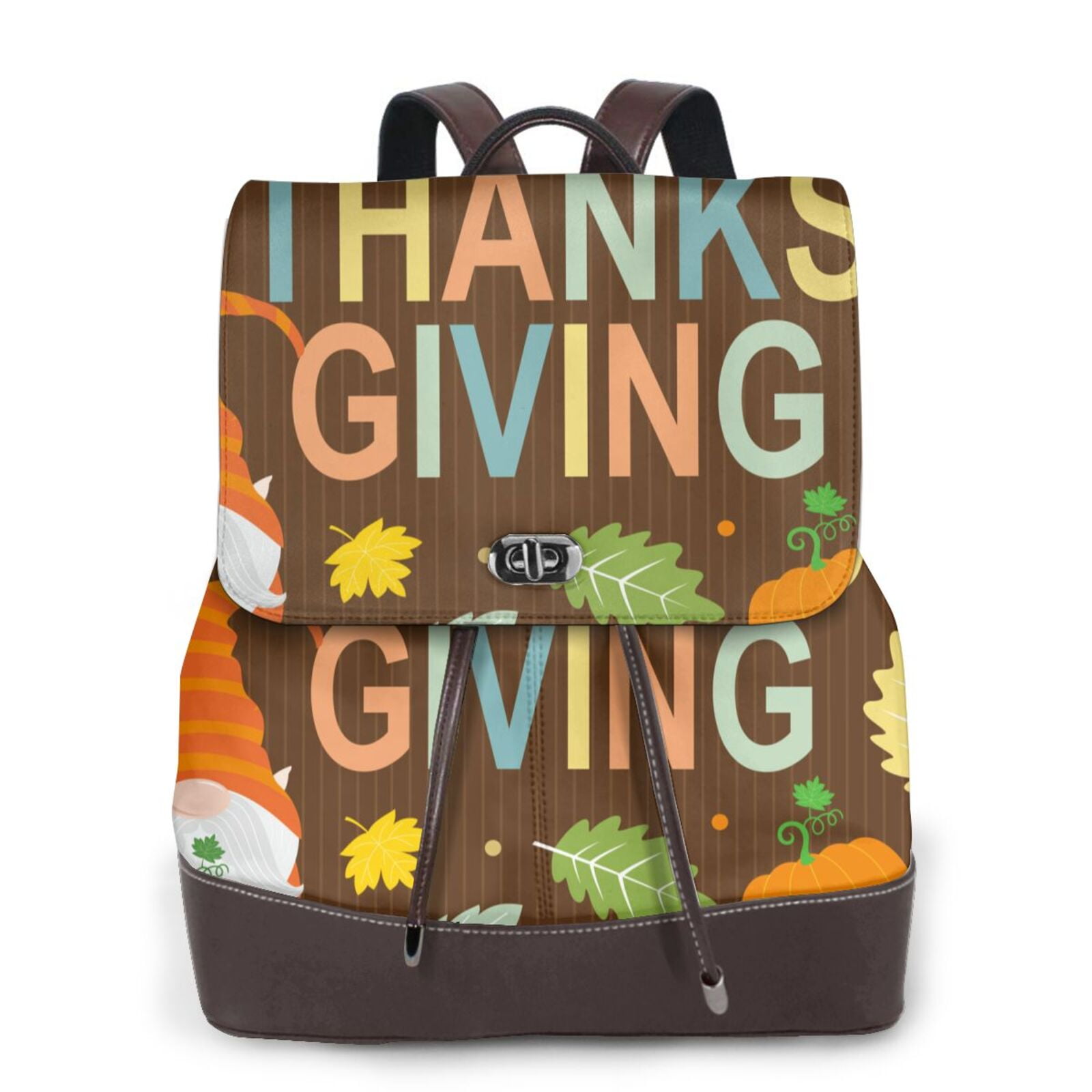 JUNZAN Happy Thanksgiving With Gnome for PU Leather Backpack,Laptop ...