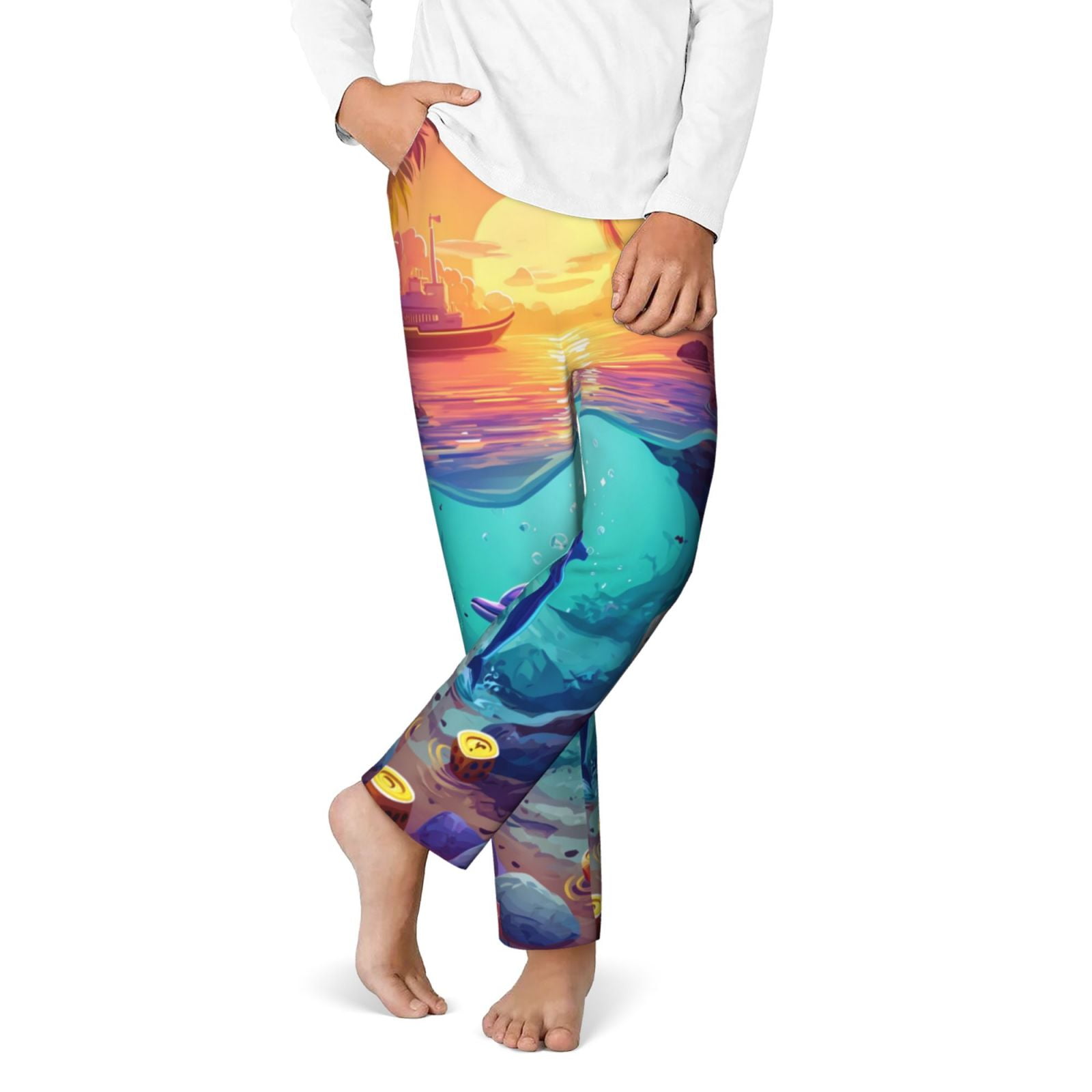 JUNZAN Hawaiian Island Dolphin Pattern Pajama Pants for Boys Girls ...