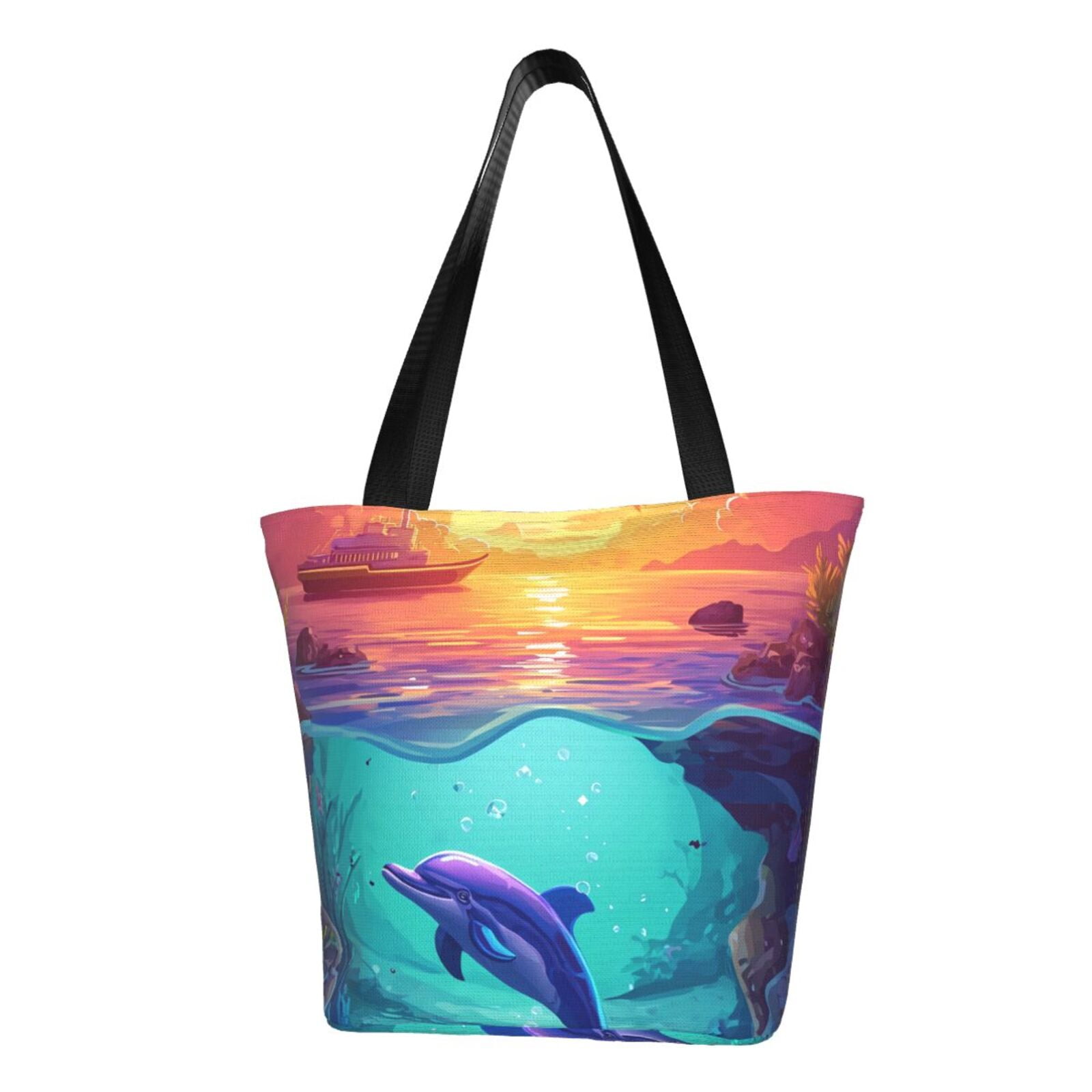 JUNZAN Hawaiian Island Dolphin for Shoulder Bag for Women,Tote Bag With ...
