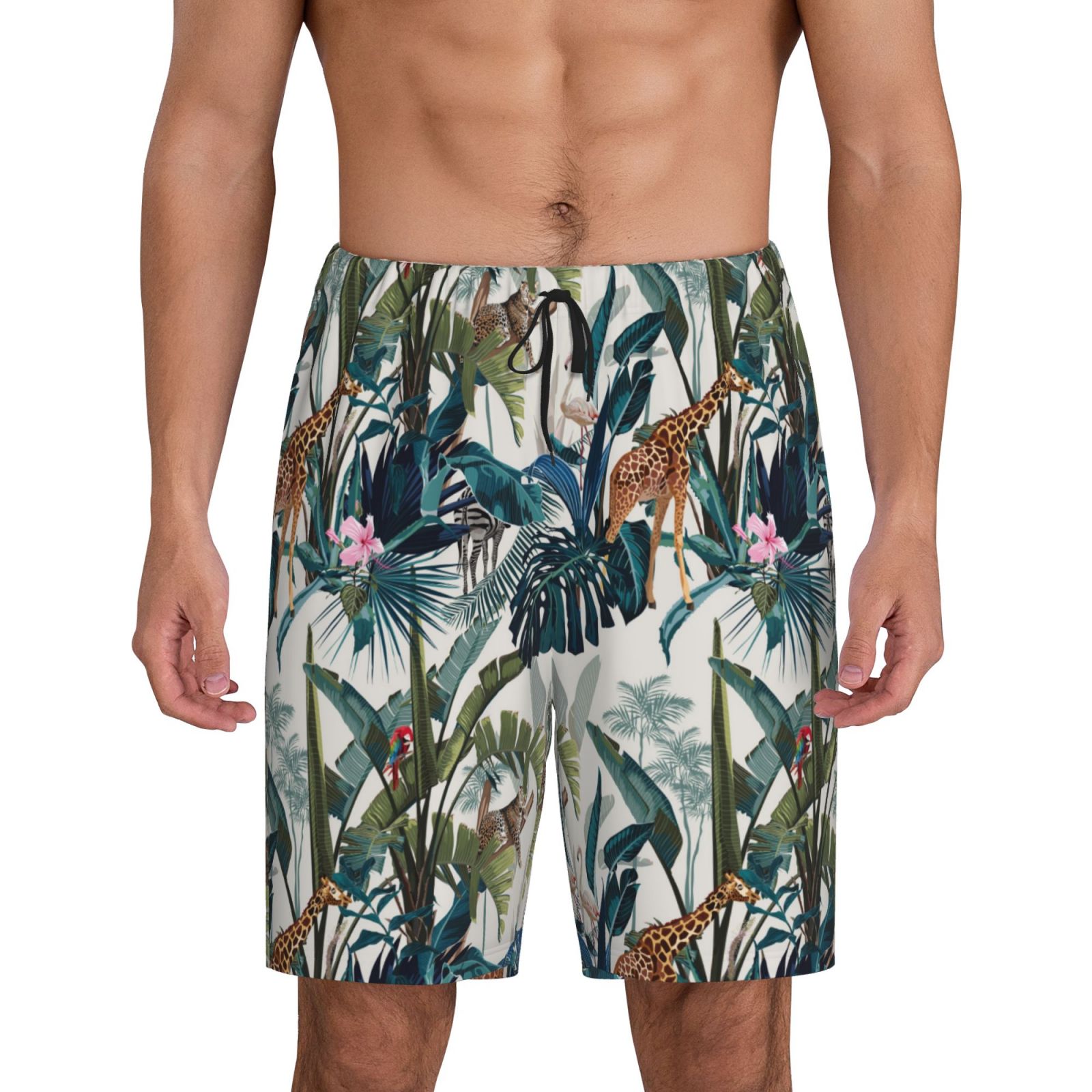 JUNZAN Hawaiian Style Pattern Sleep Pajama Shorts for Men,Men's Pajama ...
