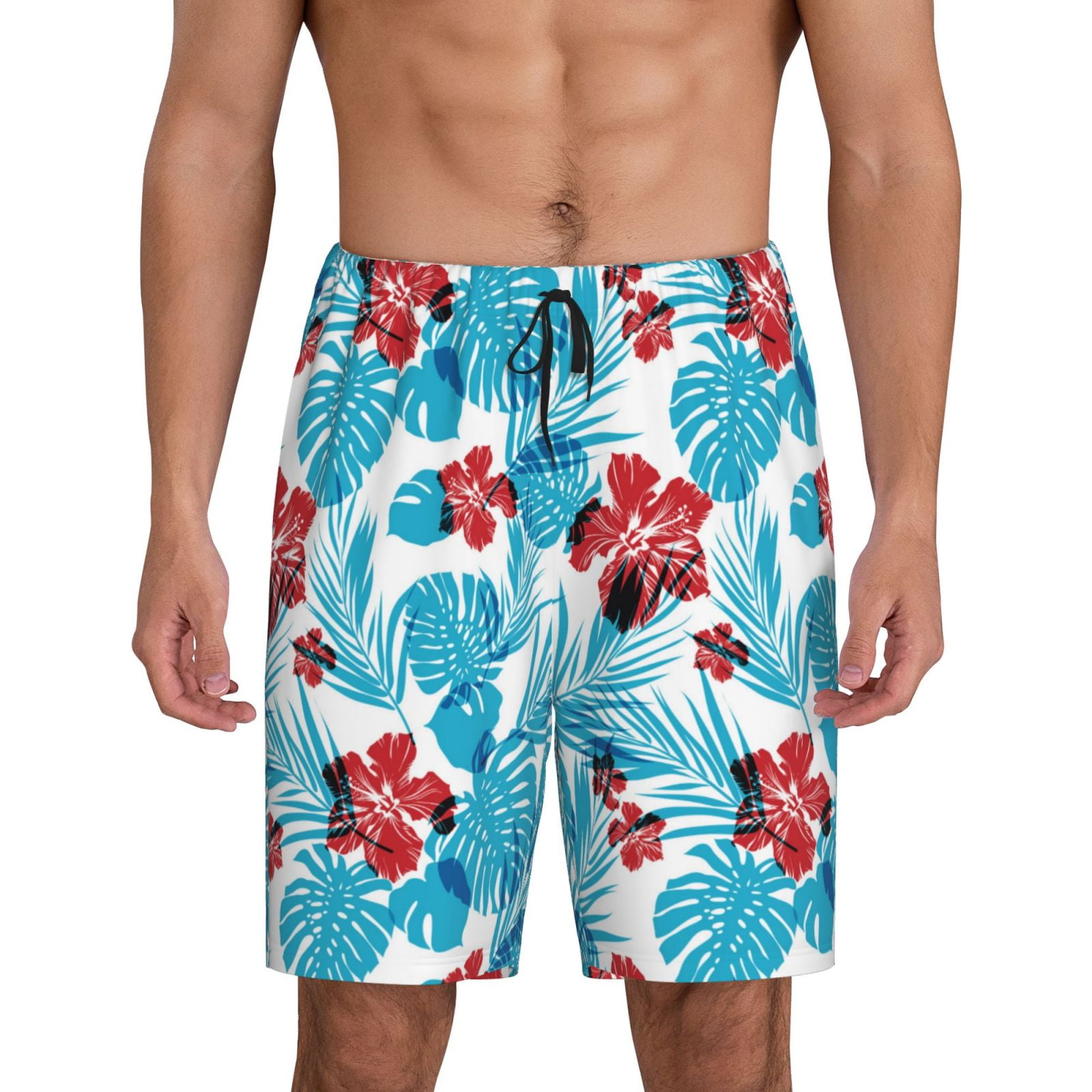 JUNZAN Hawaiian Style Pattern Sleep Pajama Shorts for Men,Men's Pajama ...