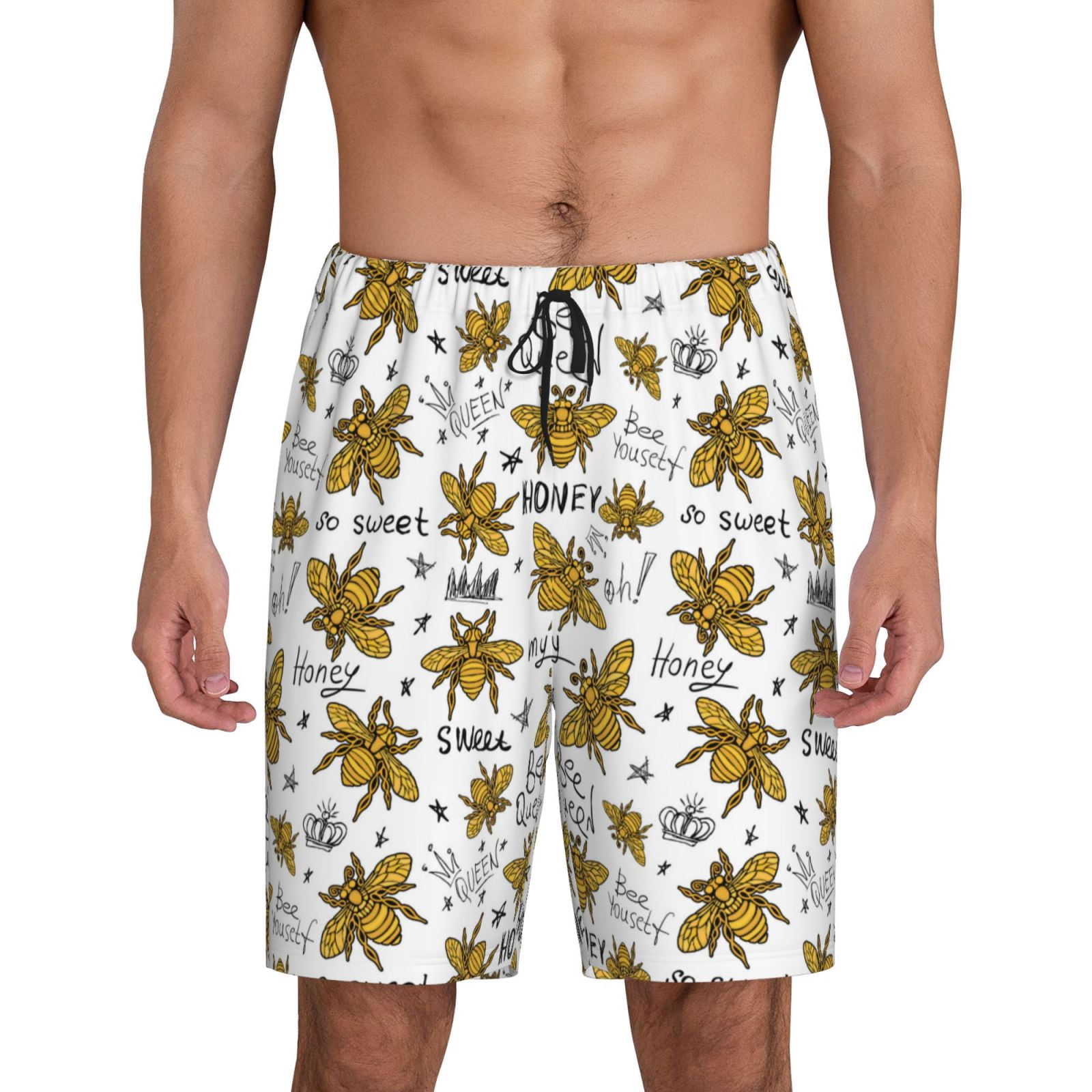JUNZAN Hohey Bee Golden2 Pattern Sleep Pajama Shorts for Men,Men's ...