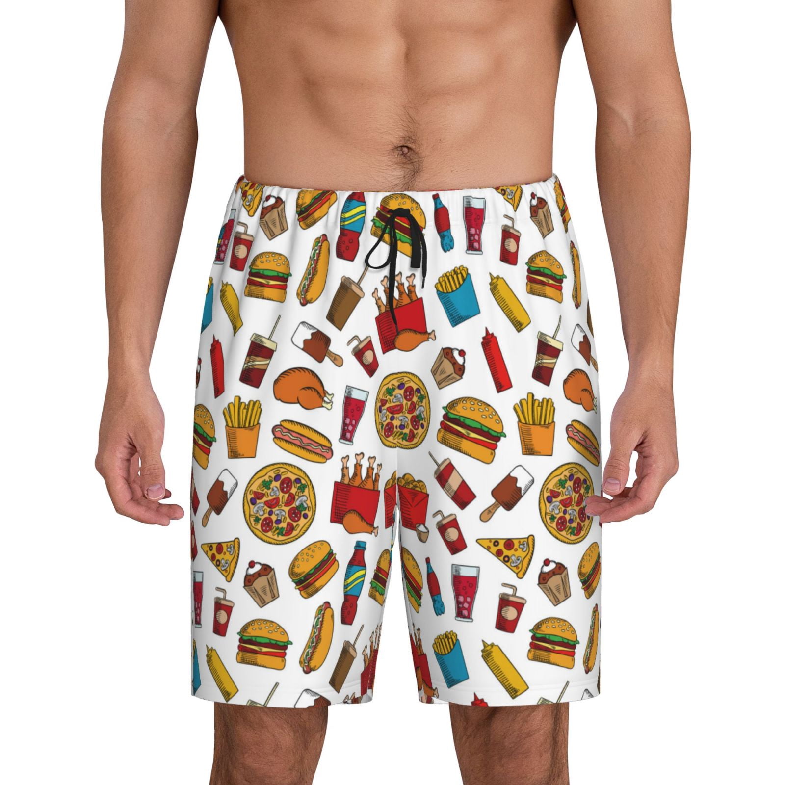 JUNZAN Hot Dog Pizza Pattern Sleep Pajama Shorts for Men,Men's Pajama ...