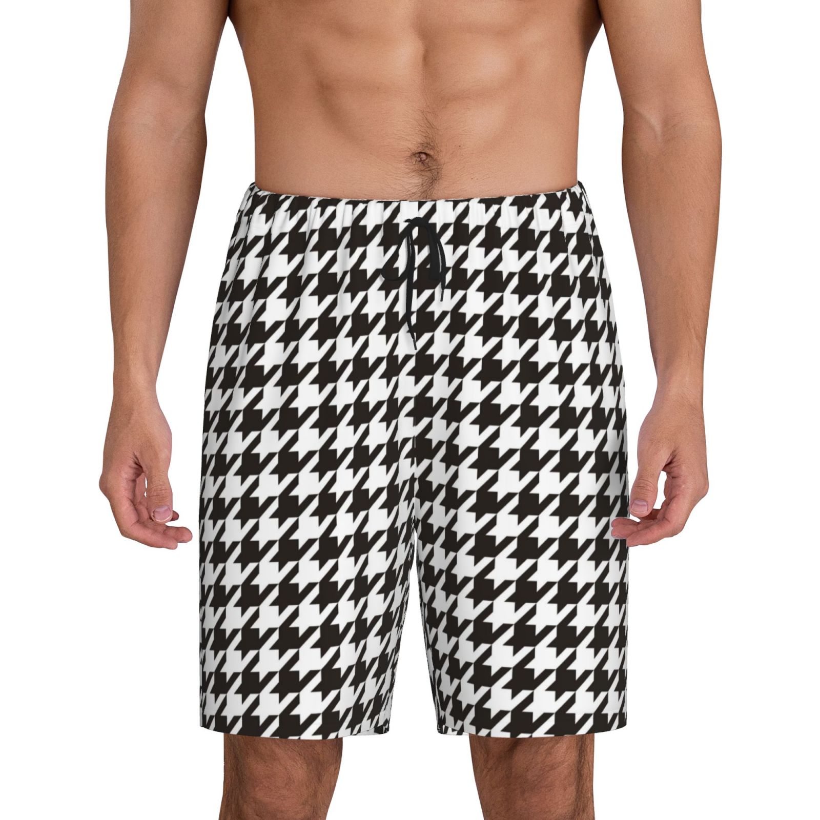 JUNZAN Houndstooth Black And White Pattern Sleep Pajama Shorts for Men ...