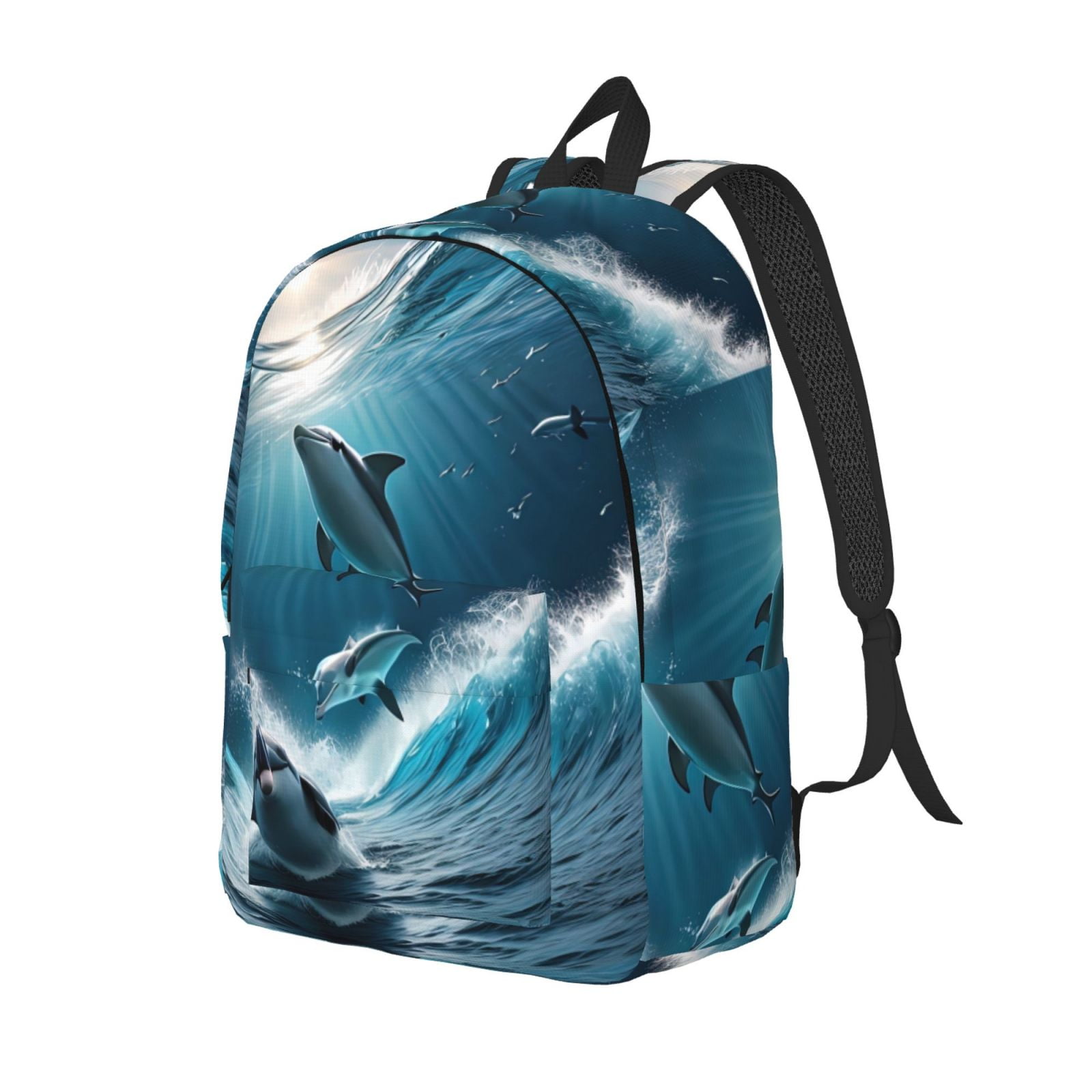JUNZAN Ice Blue Ocean Cute Dolphin A Pattern Travel Laptop Backpack for ...