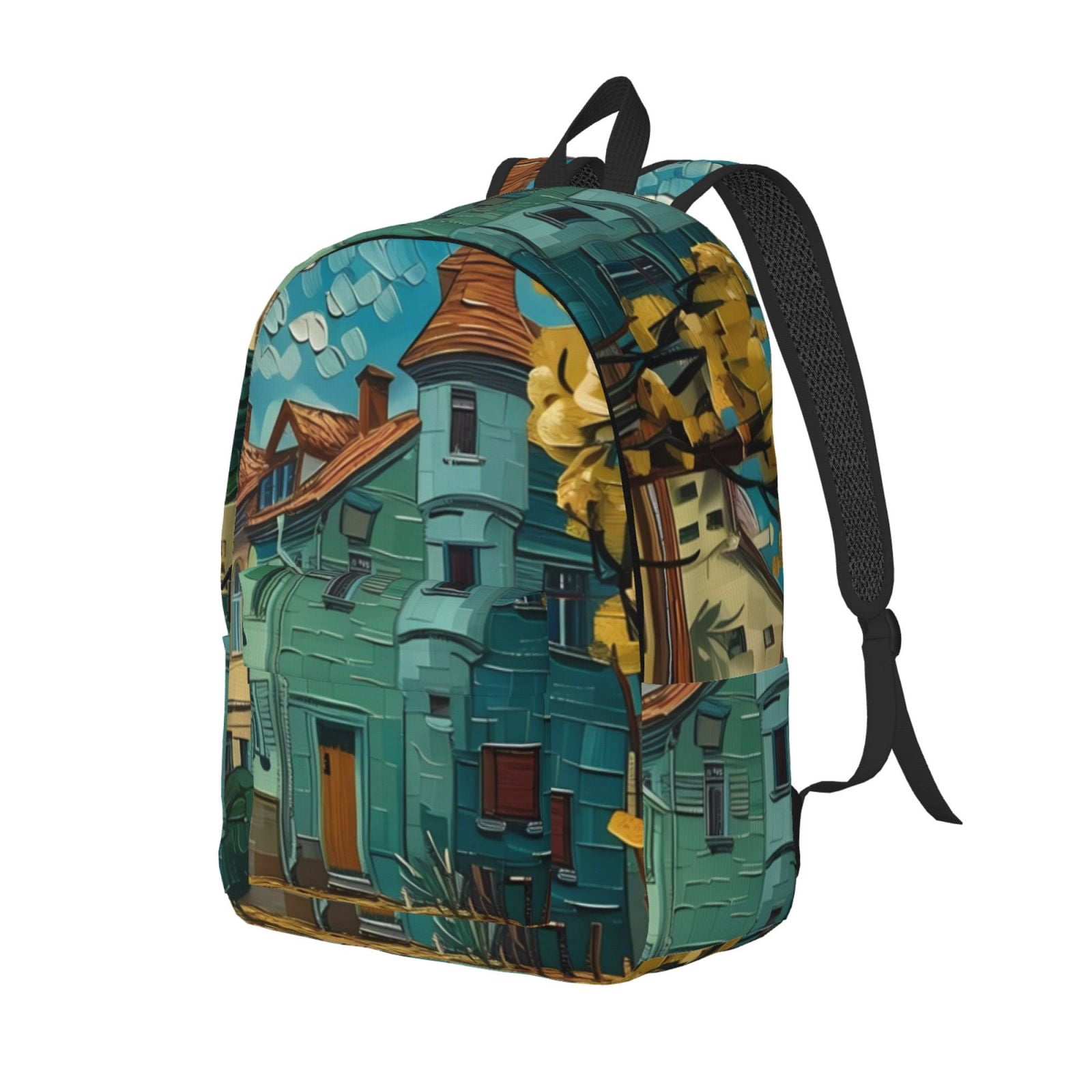 JUNZAN Impressionist Village Sky Pattern Travel Laptop Backpack for Men ...