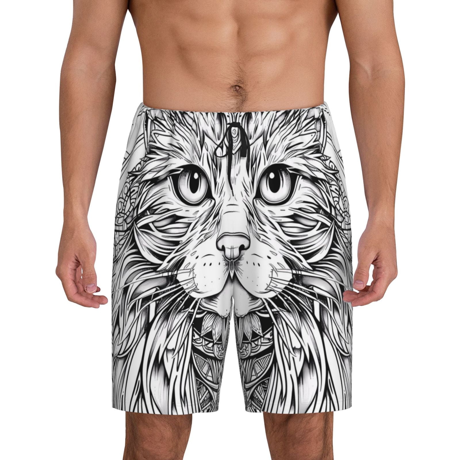 JUNZAN Intricate Cat Mandala Pattern Sleep Pajama Shorts for Men,Men's ...