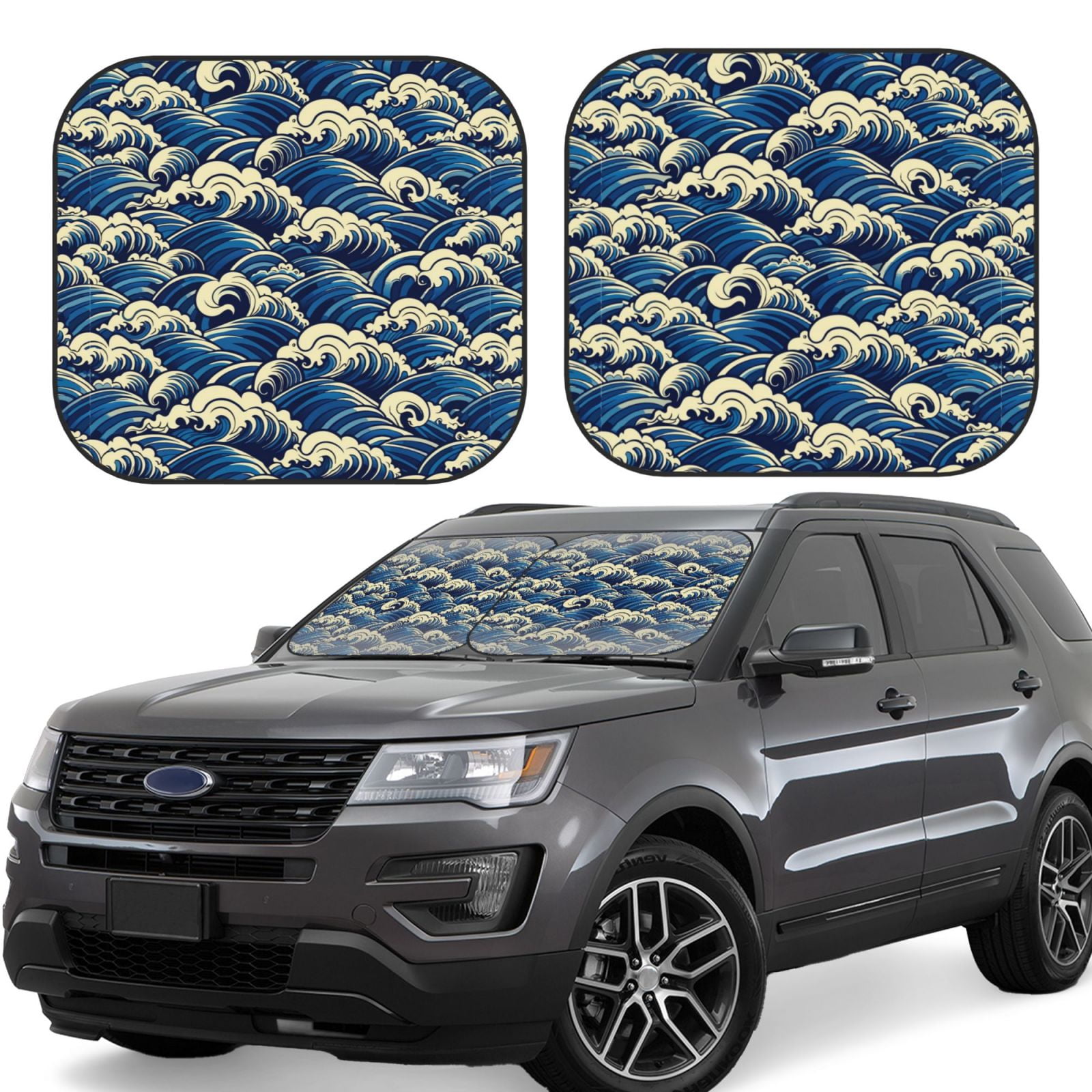 JUNZAN Japanese Water Wave Pattern Car Windshield Sun Shade ...