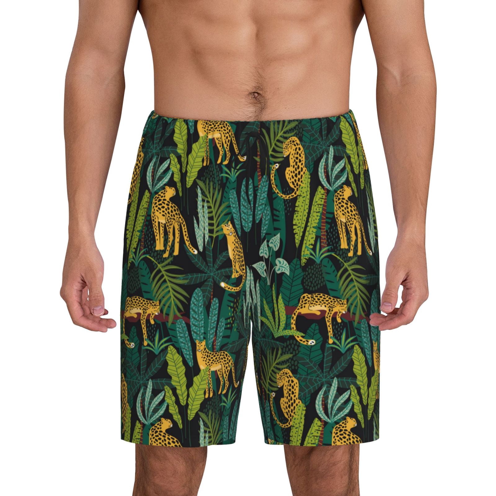JUNZAN Jungle Leopard Yellow Pattern Sleep Pajama Shorts for Men,Men's ...