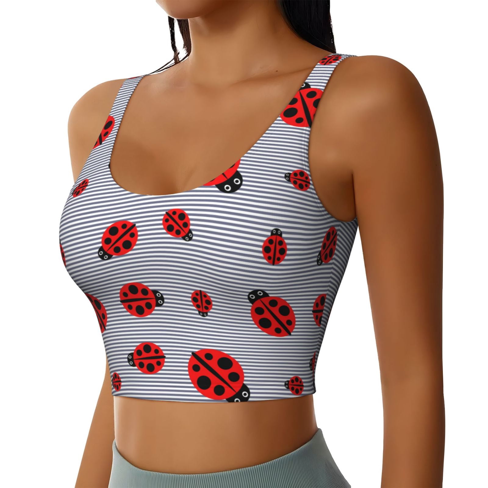 JUNZAN Ladybug Print Women's Workout Tank Tops - U Back Fitness Top ...