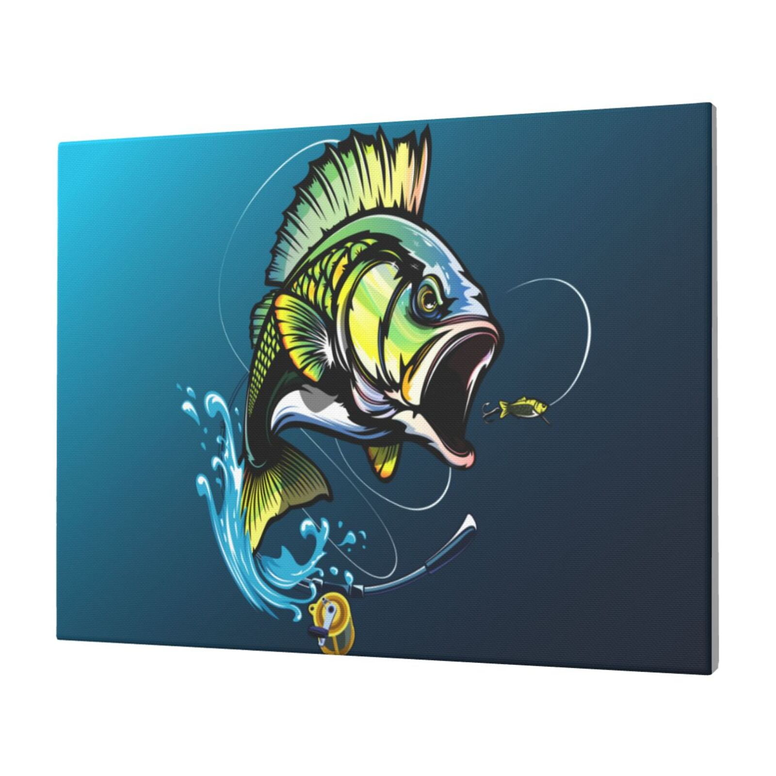 JUNZAN Largemouth Bass Fish Pattern Canvas Wall Art Prints,Wall Art ...