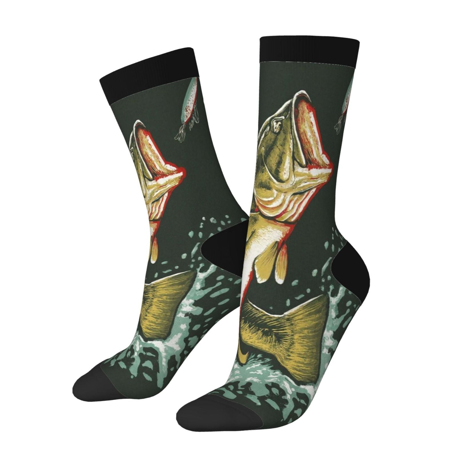 JUNZAN Largemouth Bass jumps out of water Mens Funny Socks for Men ...
