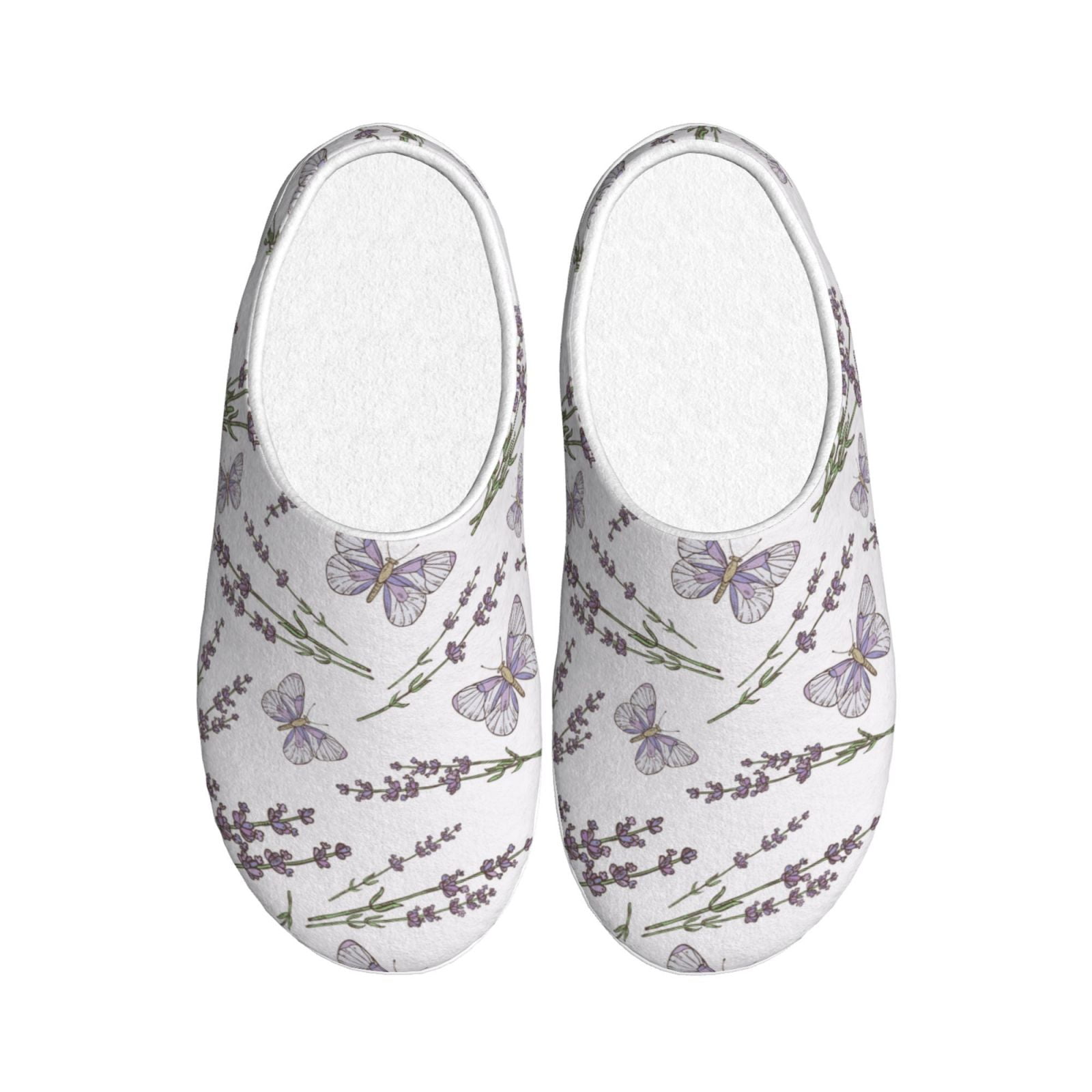 JUNZAN Lavender And Butterfly Print Cozy Slippers for Men& Women,Fuzzy ...