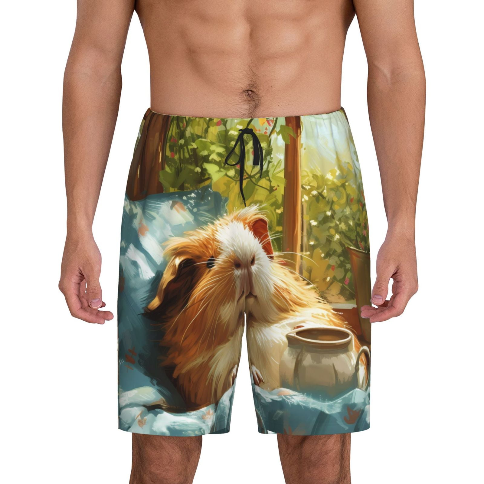 JUNZAN Lazy Home Style Guinea Pig Pattern Sleep Pajama Shorts for Men ...