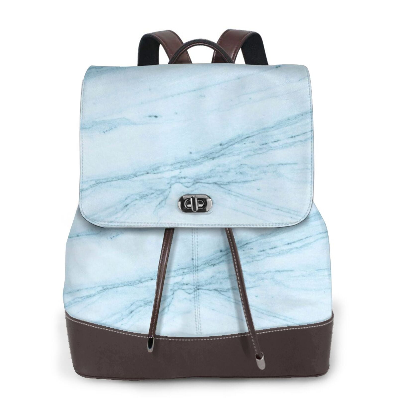 JUNZAN Light Blue Marble for PU Leather Backpack,Laptop Backpack Purse ...