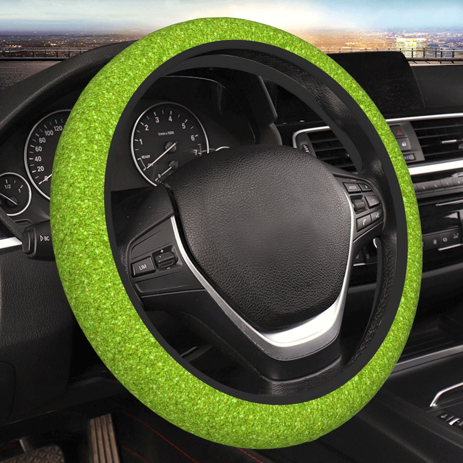 JUNZAN Lime green glitter Elastic Stretch Steering Wheel Cover ...