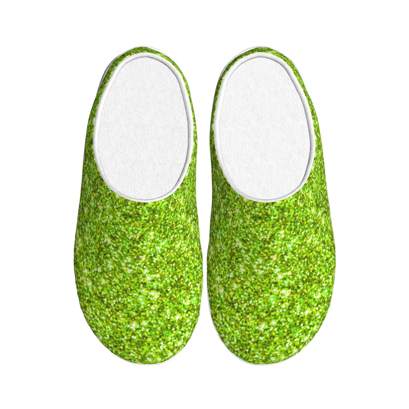 JUNZAN Lime green glitter Print Cozy Slippers for Men& Women,Fuzzy Slip ...