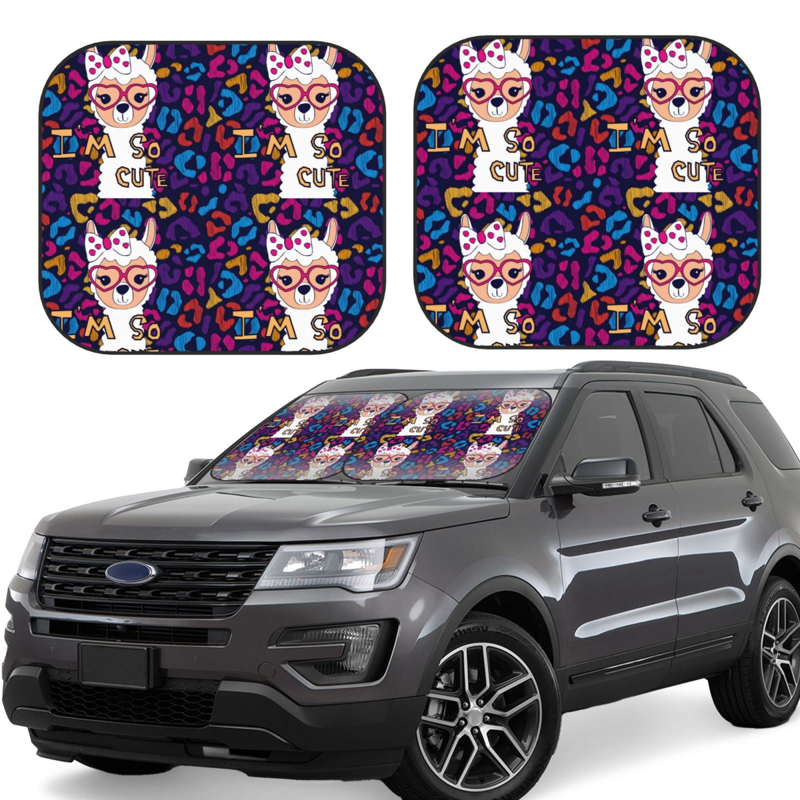 JUNZAN Llama Alpaca Pattern Car Windshield Sun Shade | Reflective ...