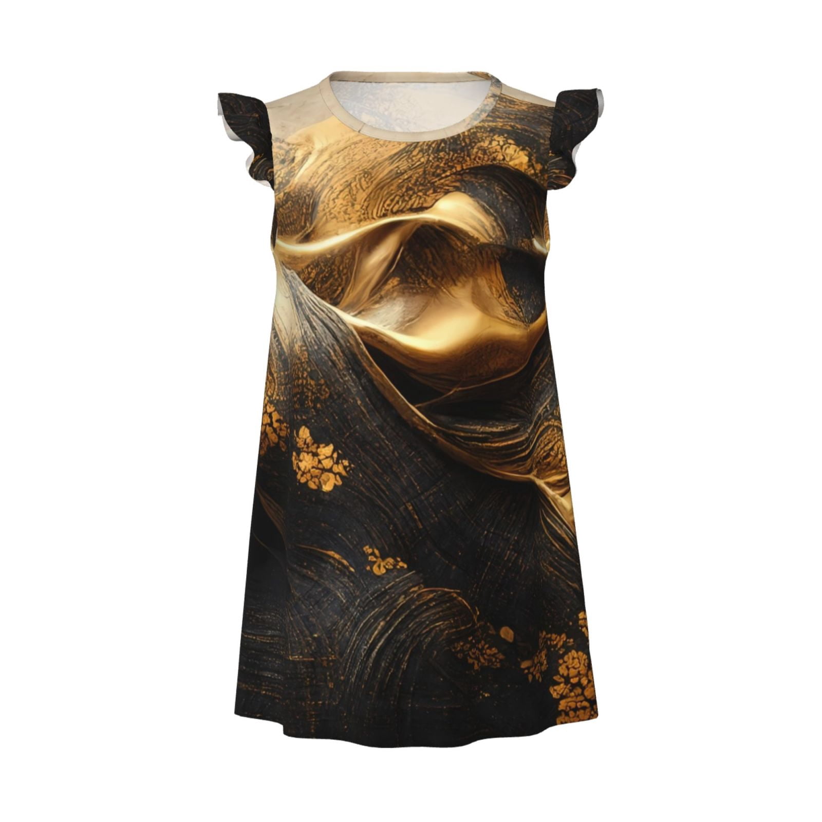 JUNZAN Luxurious Gold Flow Print Girls Nightgown Pajamas - Soft Toddler ...