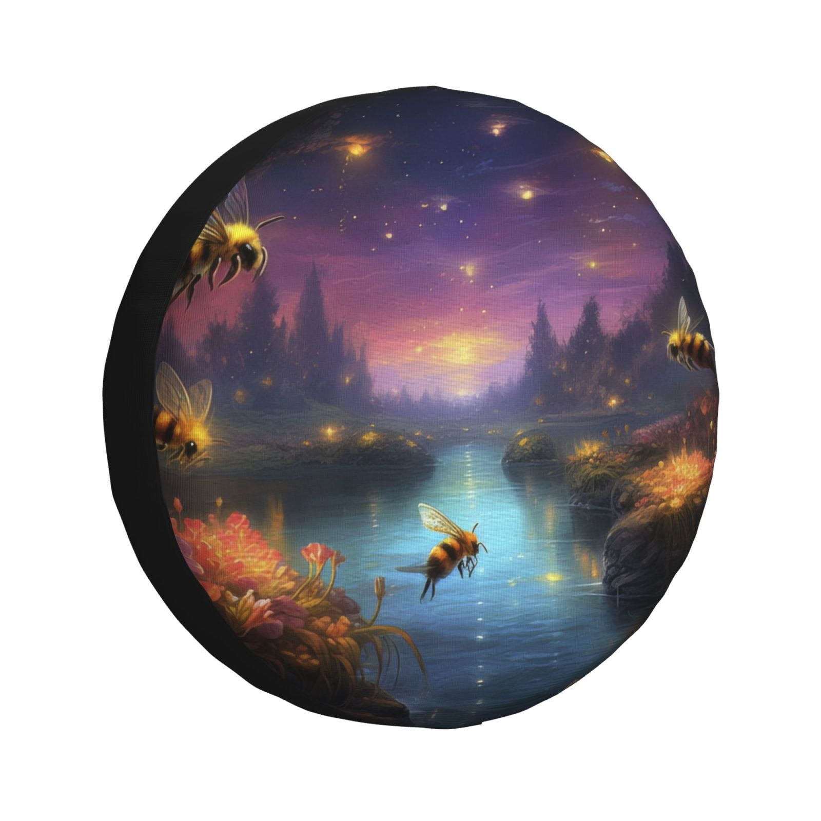 JUNZAN Magical Bees Twilight River Spare Tire Cover Wheel Protector for ...