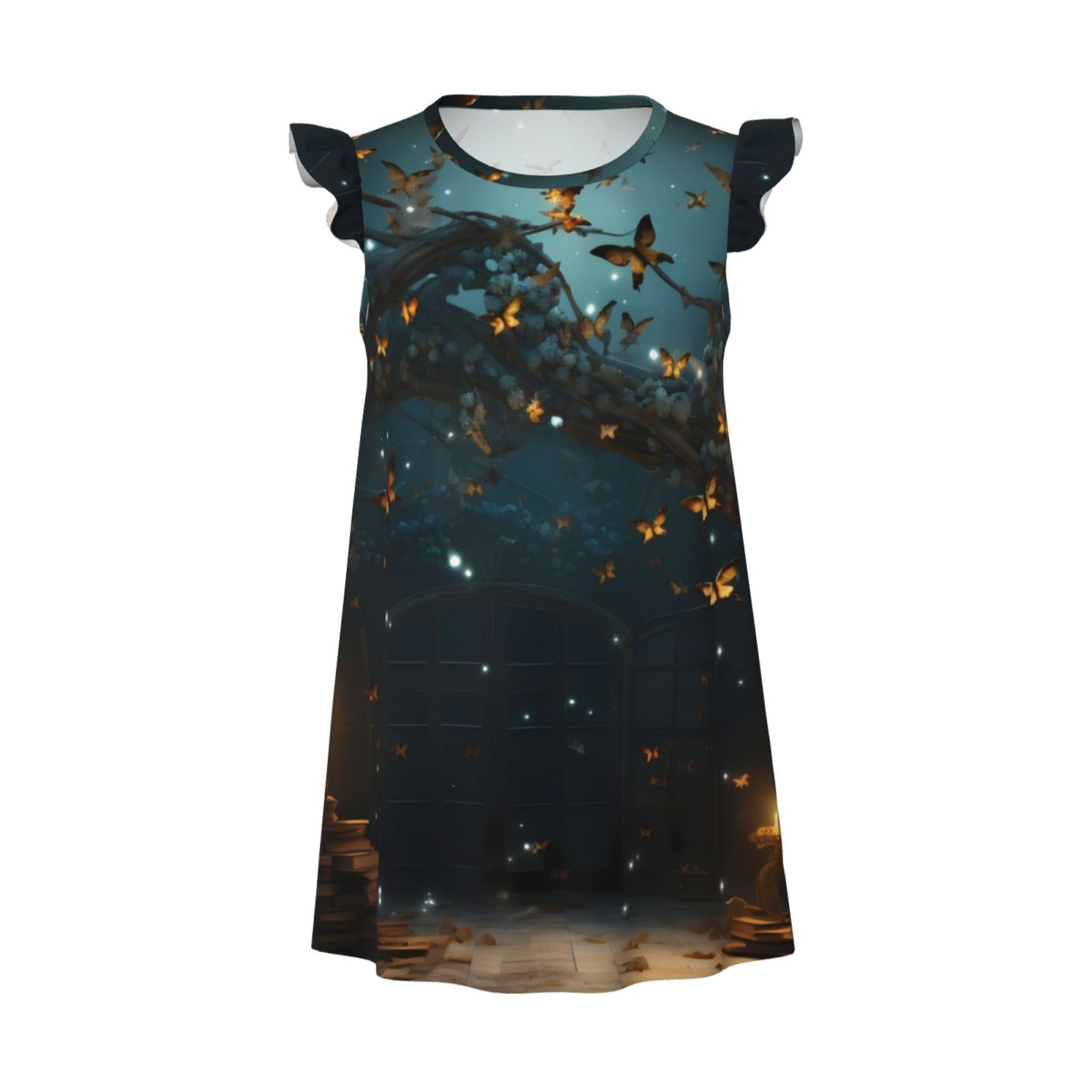 JUNZAN Magical Library Butterfly Night Print Girls Nightgown Pajamas ...