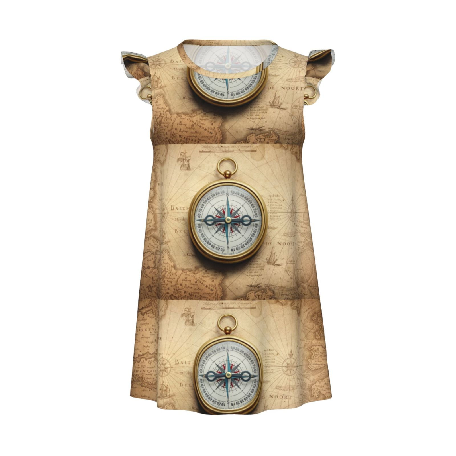 JUNZAN Magnetic Old Compass On World Map Print Girls Nightgown Pajamas ...
