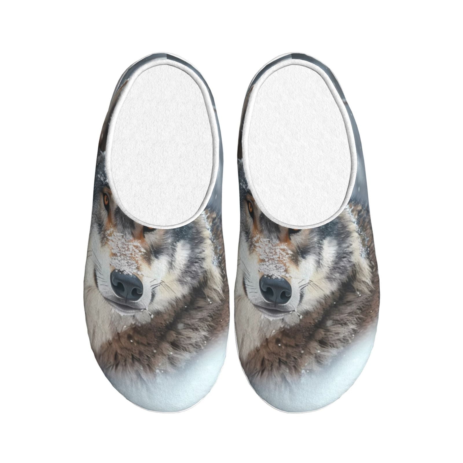 JUNZAN Majestic Snowy Wolf Print Cozy Slippers for Men& Women,Fuzzy ...