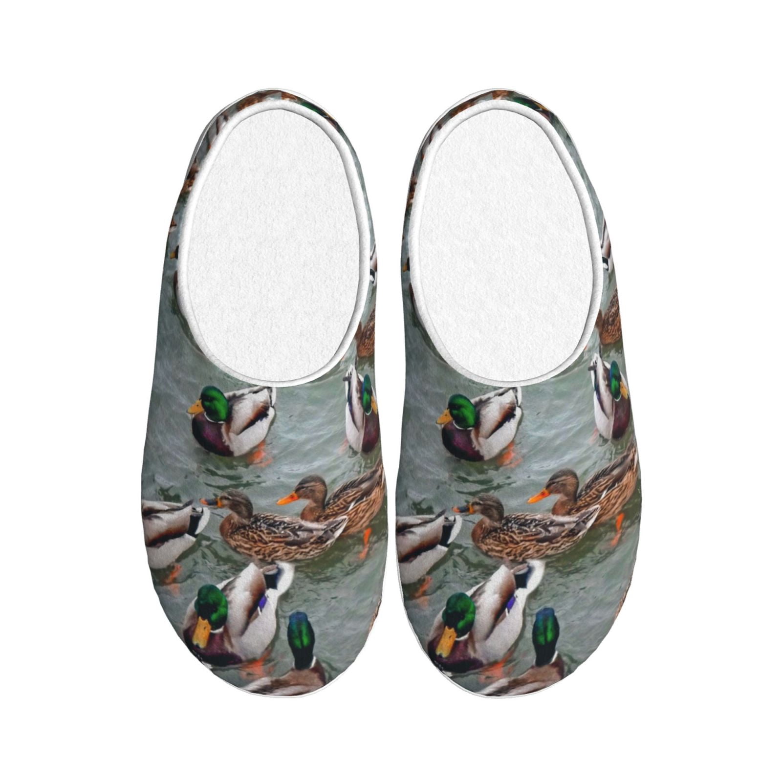 JUNZAN Mallard Ducks Swimming Print Cozy Slippers for Men& Women,Fuzzy ...