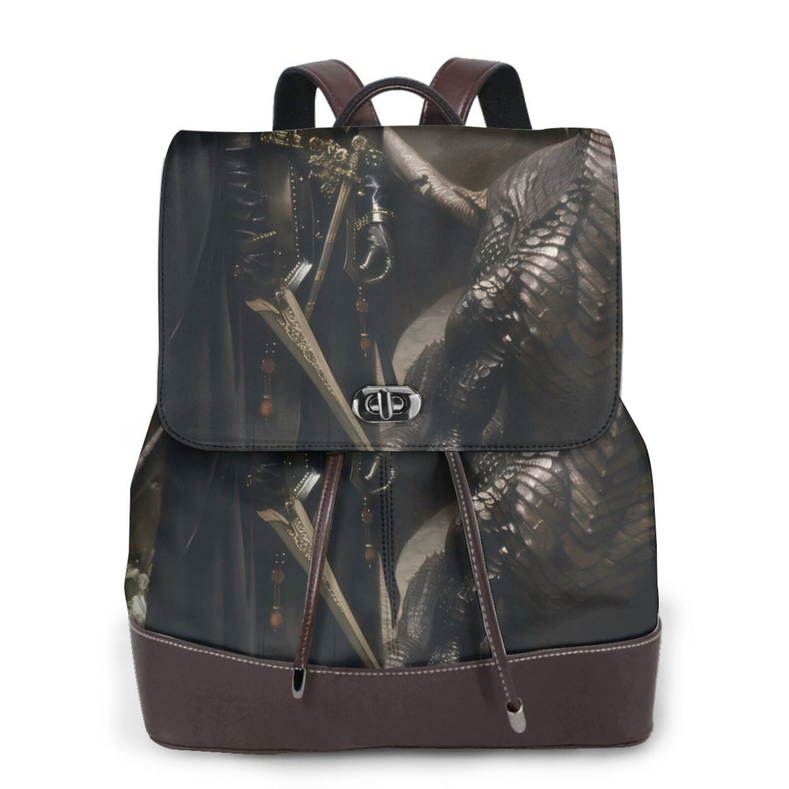 JUNZAN Medieval Knight And Dragon for PU Leather Backpack,Laptop ...