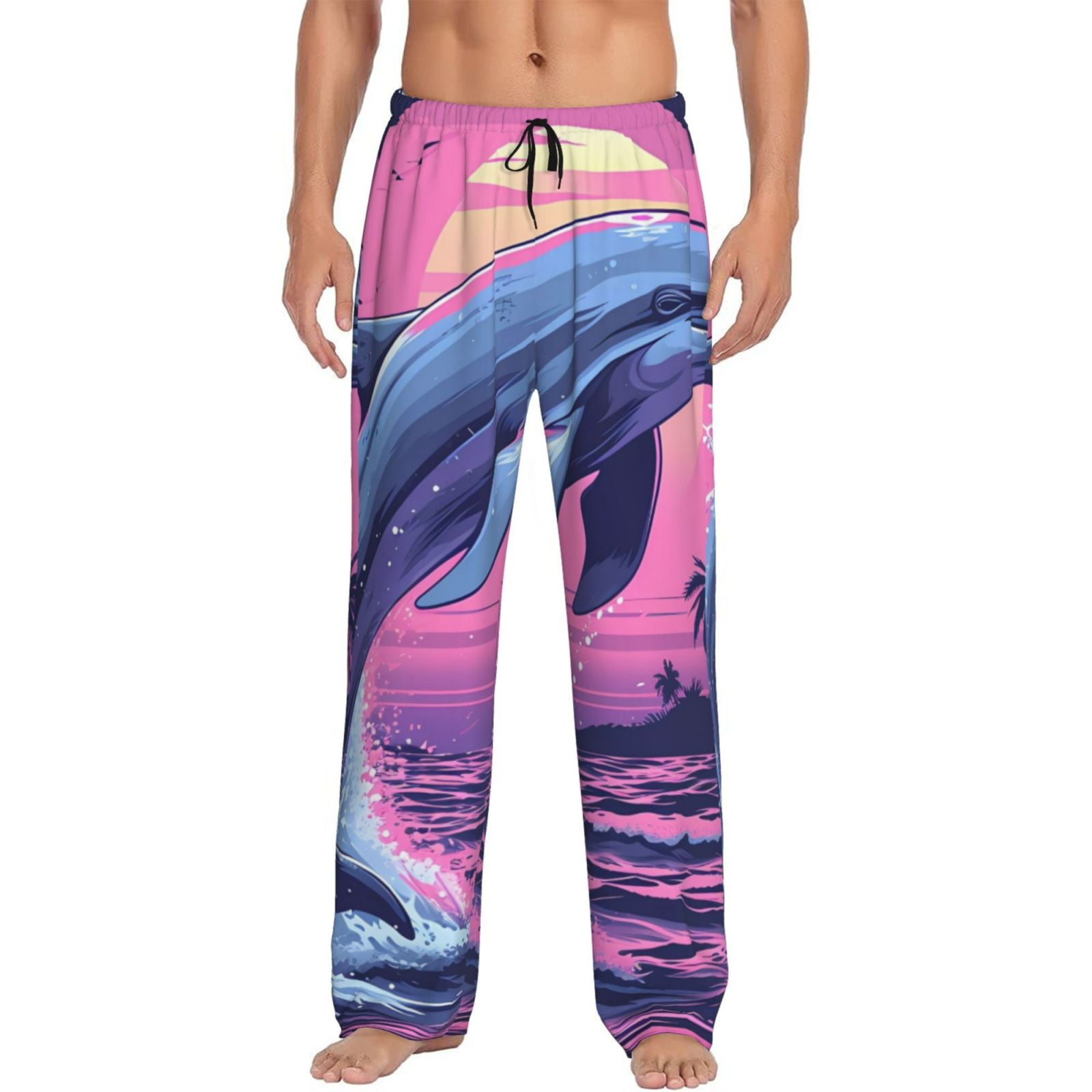 JUNZAN Men's Pajama Pants Hawaiian Beach Dolphin Sleepwear Pants PJ Bottoms Drawstring and ...