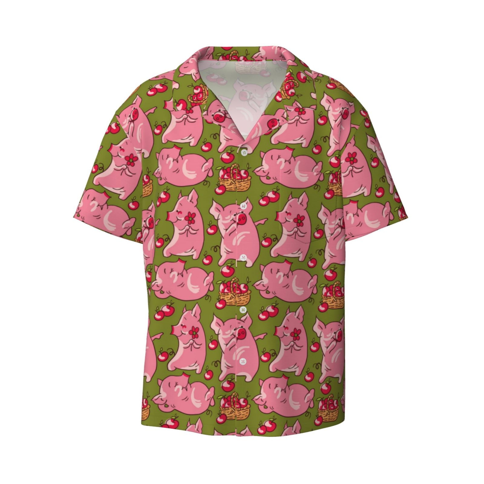 JUNZAN Mens Casual Button Down Shirts Short Sleeve Cartoon Pigs Print ...