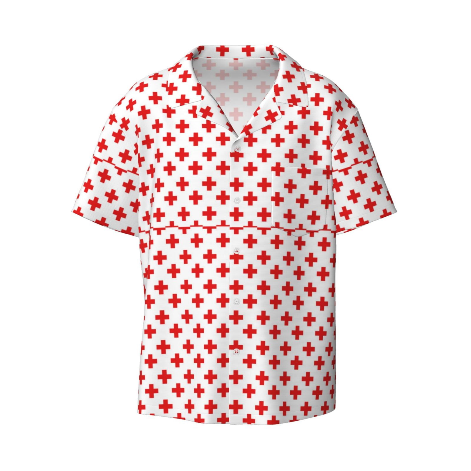 JUNZAN Mens Casual Button Down Shirts Short Sleeve Red Cross Print ...