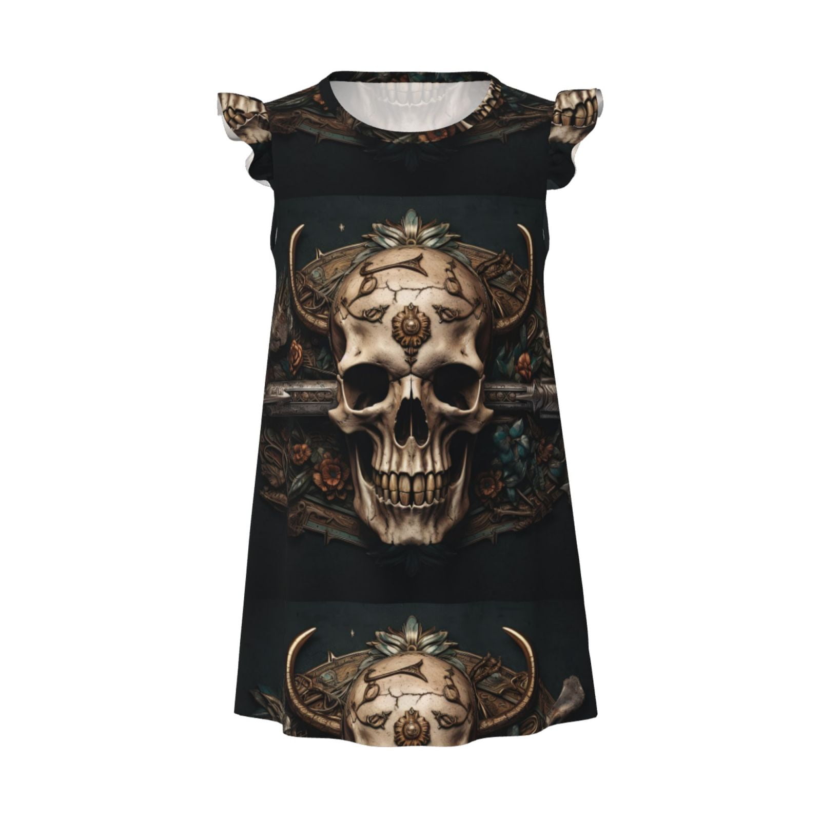 JUNZAN Metal Style Horned Skull Print Girls Nightgown Pajamas - Soft ...