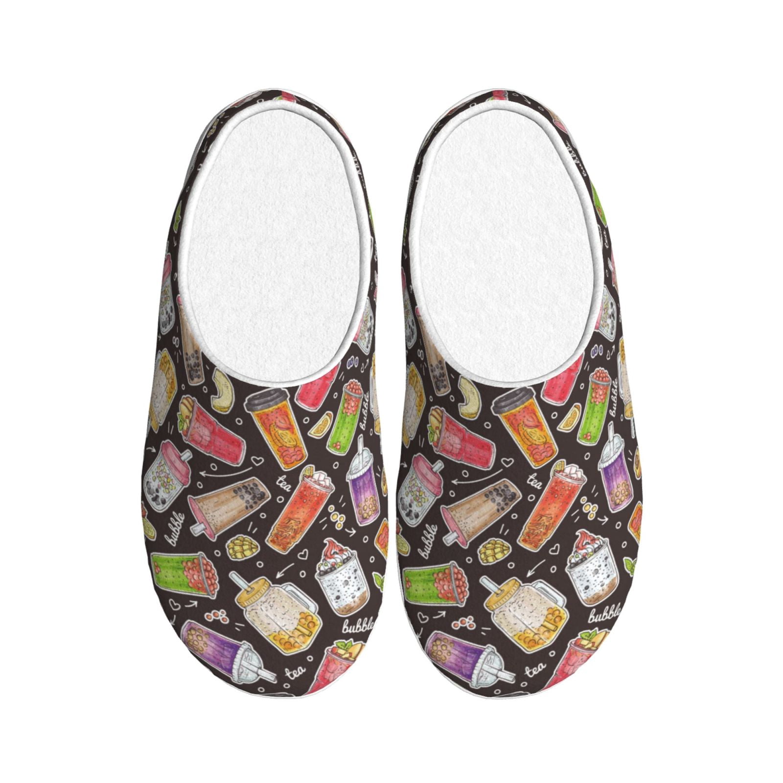 JUNZAN Milk Tea6 Print Cozy Slippers for Men& Women,Fuzzy Slip-on ...
