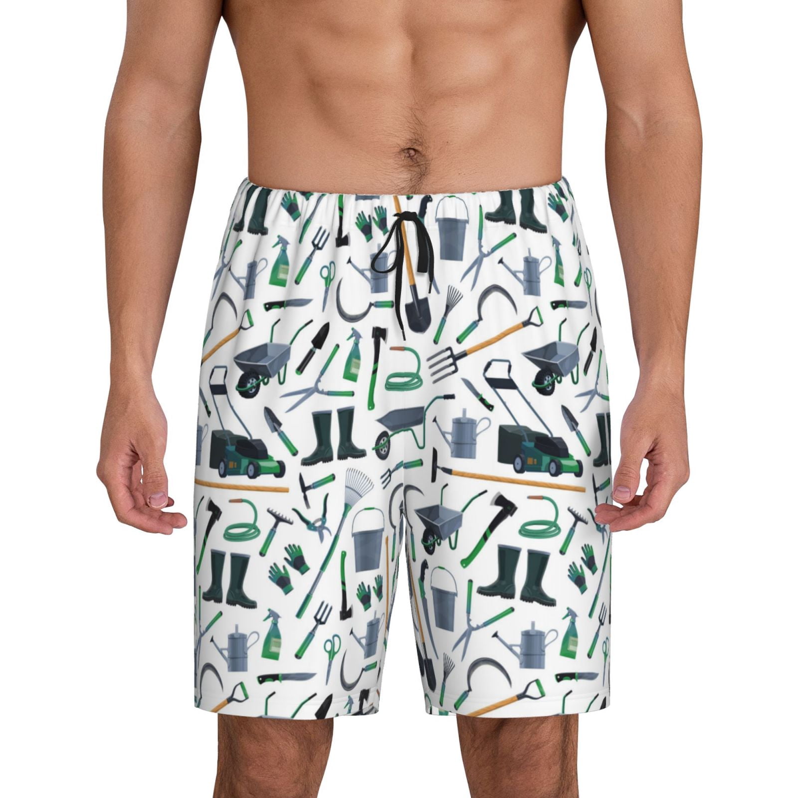 JUNZAN Modern Industry Pattern Sleep Pajama Shorts for Men,Men's Pajama ...