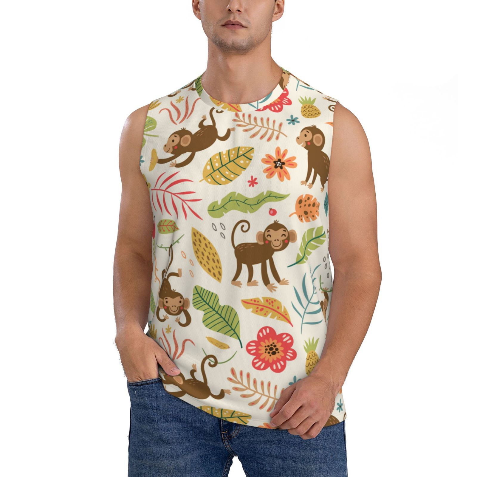 JUNZAN Monkeys in the Jungle Men's Sleeveless T Shirts,Sleeveless ...