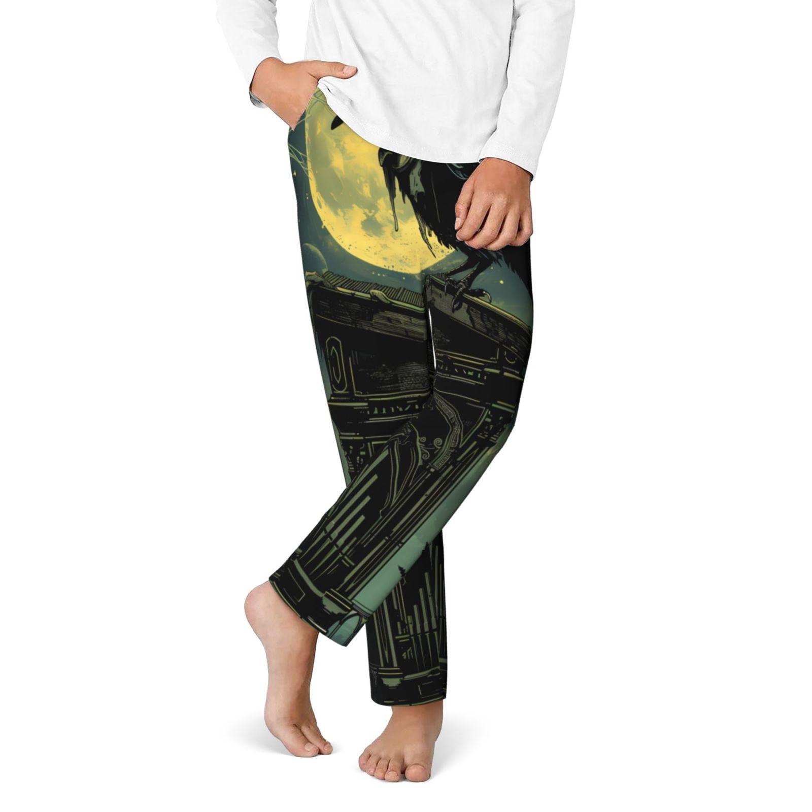 JUNZAN MoonNight Sky Crow Pattern Pajama Pants for Boys Girls,Sleep ...