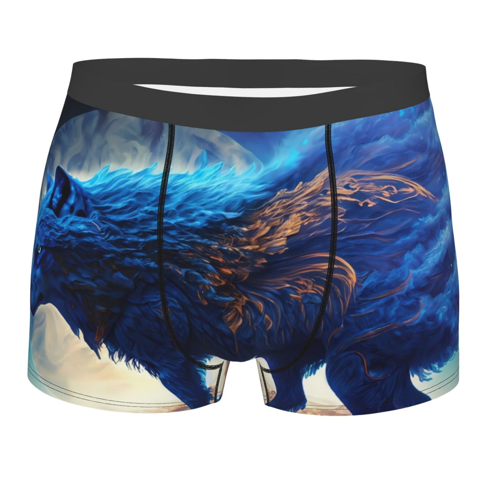 JUNZAN Moonlit Blue Wolf Mens Underwear Boxer Briefs for Men’s - Large ...