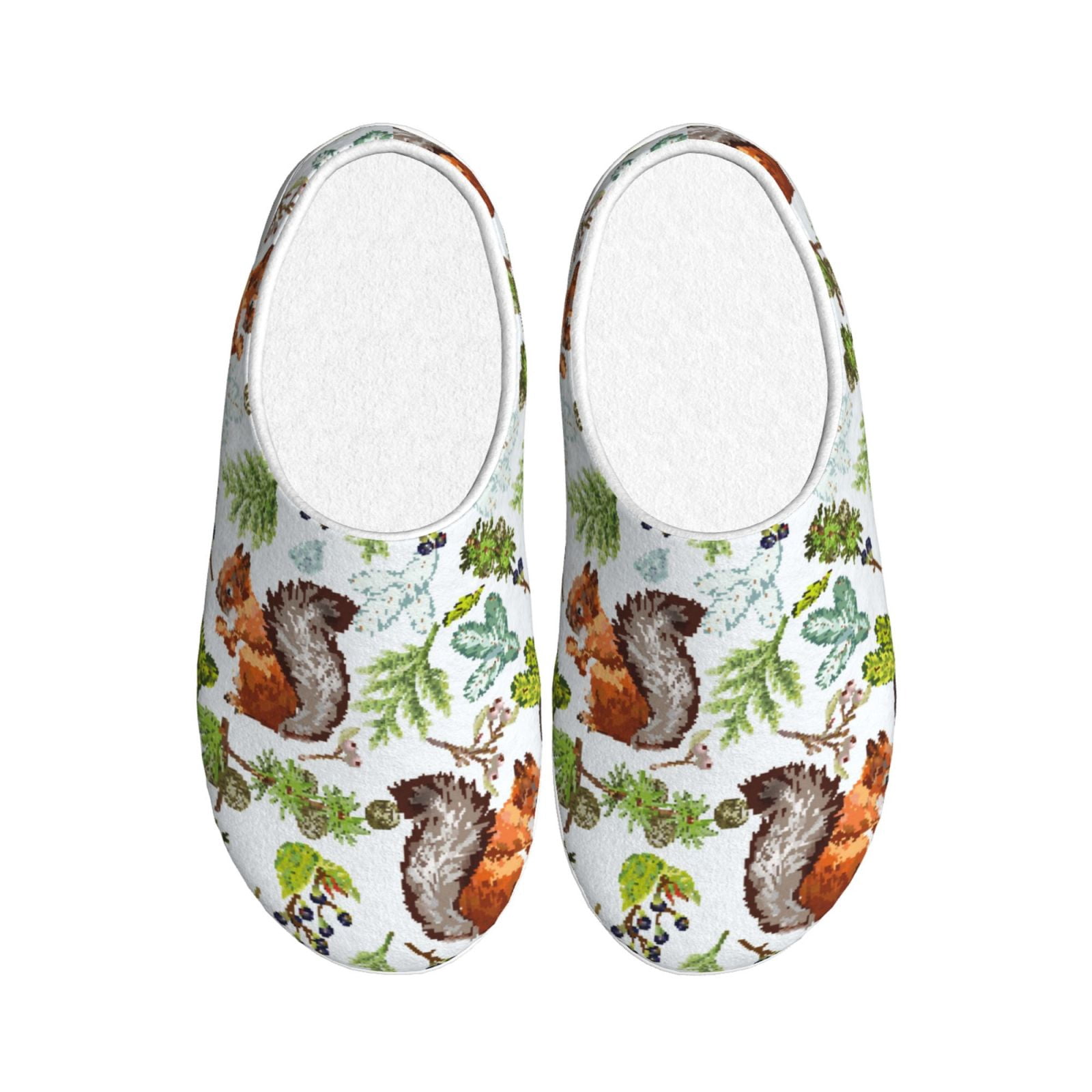 JUNZAN Mosaic Forest Squirrel Print Cozy Slippers for Men& Women,Fuzzy ...