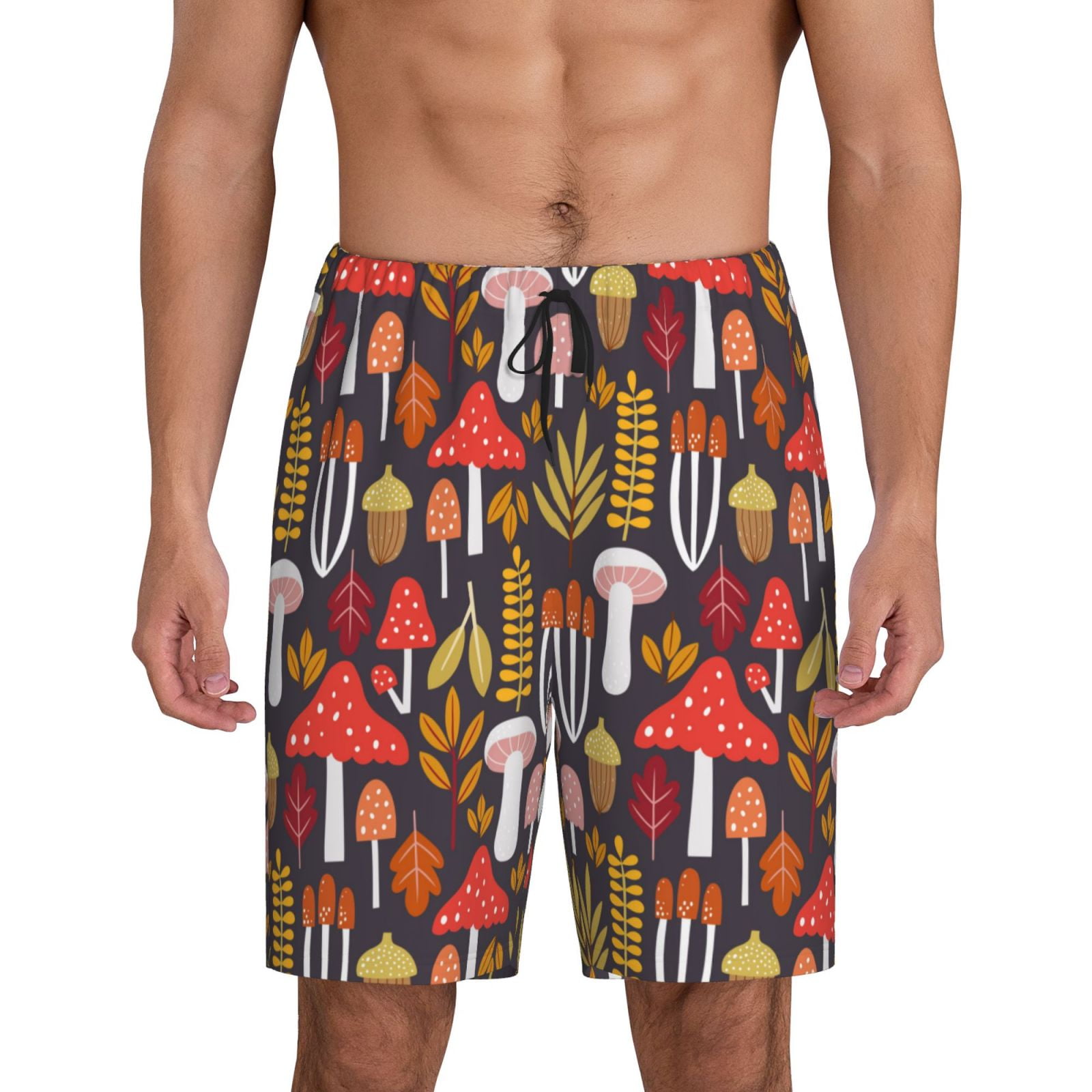 JUNZAN Mushrooms And Leaves Pattern Sleep Pajama Shorts for Men,Men's ...