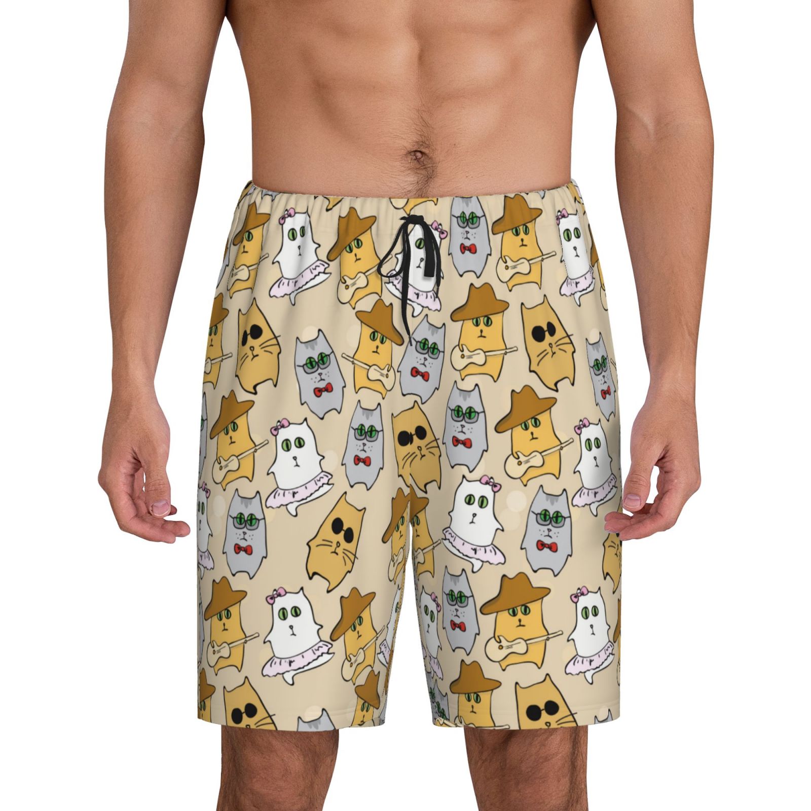 JUNZAN Music Dancing Cat Pattern Sleep Pajama Shorts for Men,Men's ...