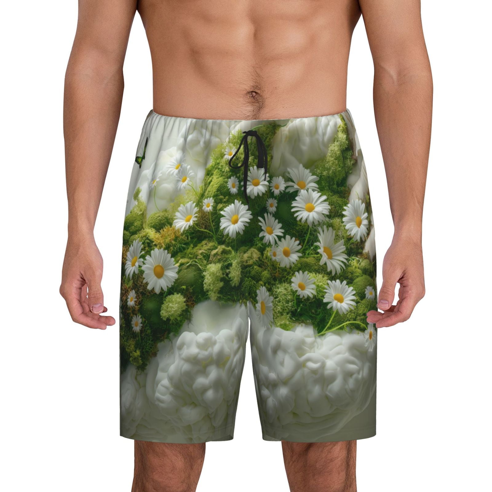JUNZAN Nature Hand Daisies Art Pattern Sleep Pajama Shorts for Men,Men ...