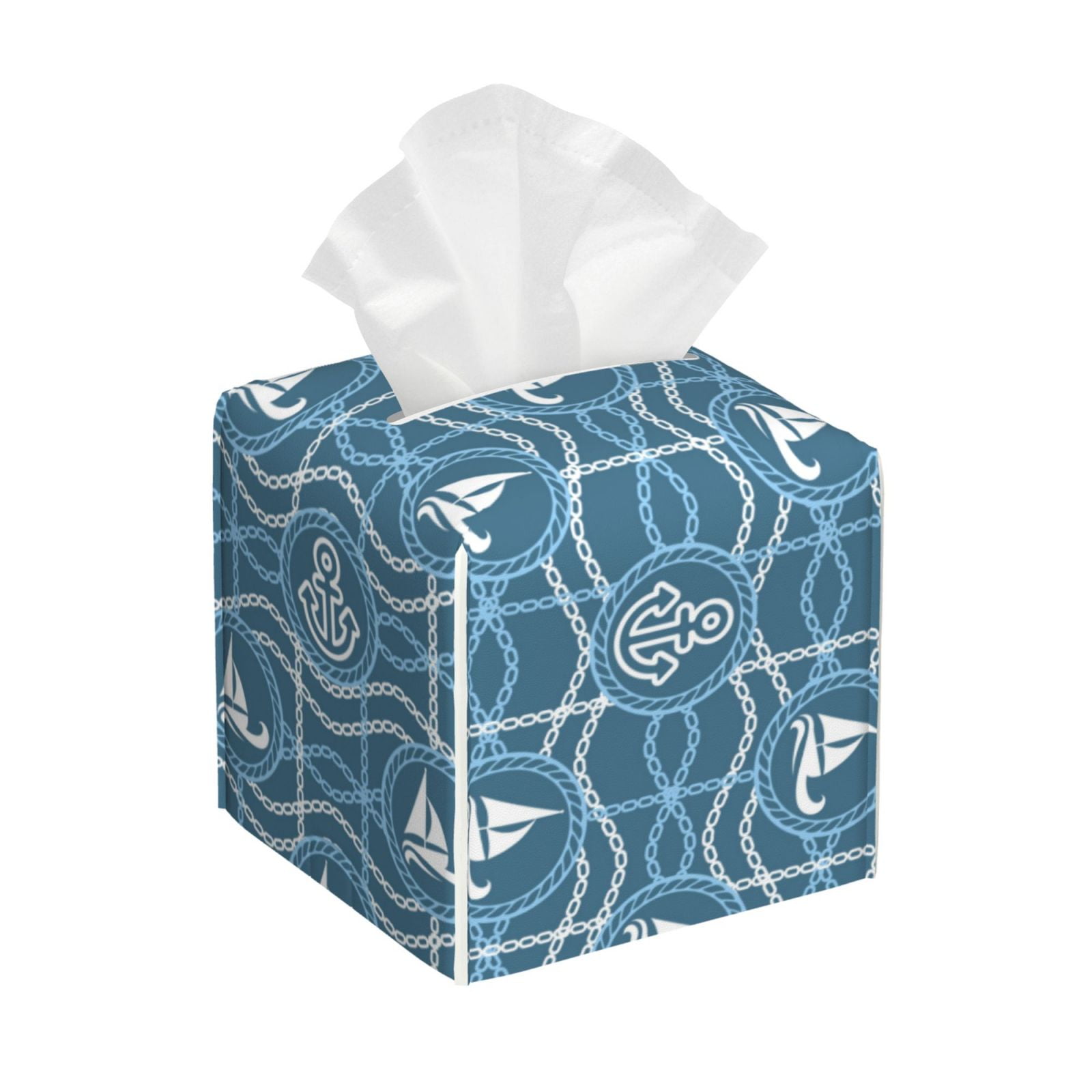 JUNZAN Nautical for Tissue Box Cover Holder, Square Facial Tissue Case ...