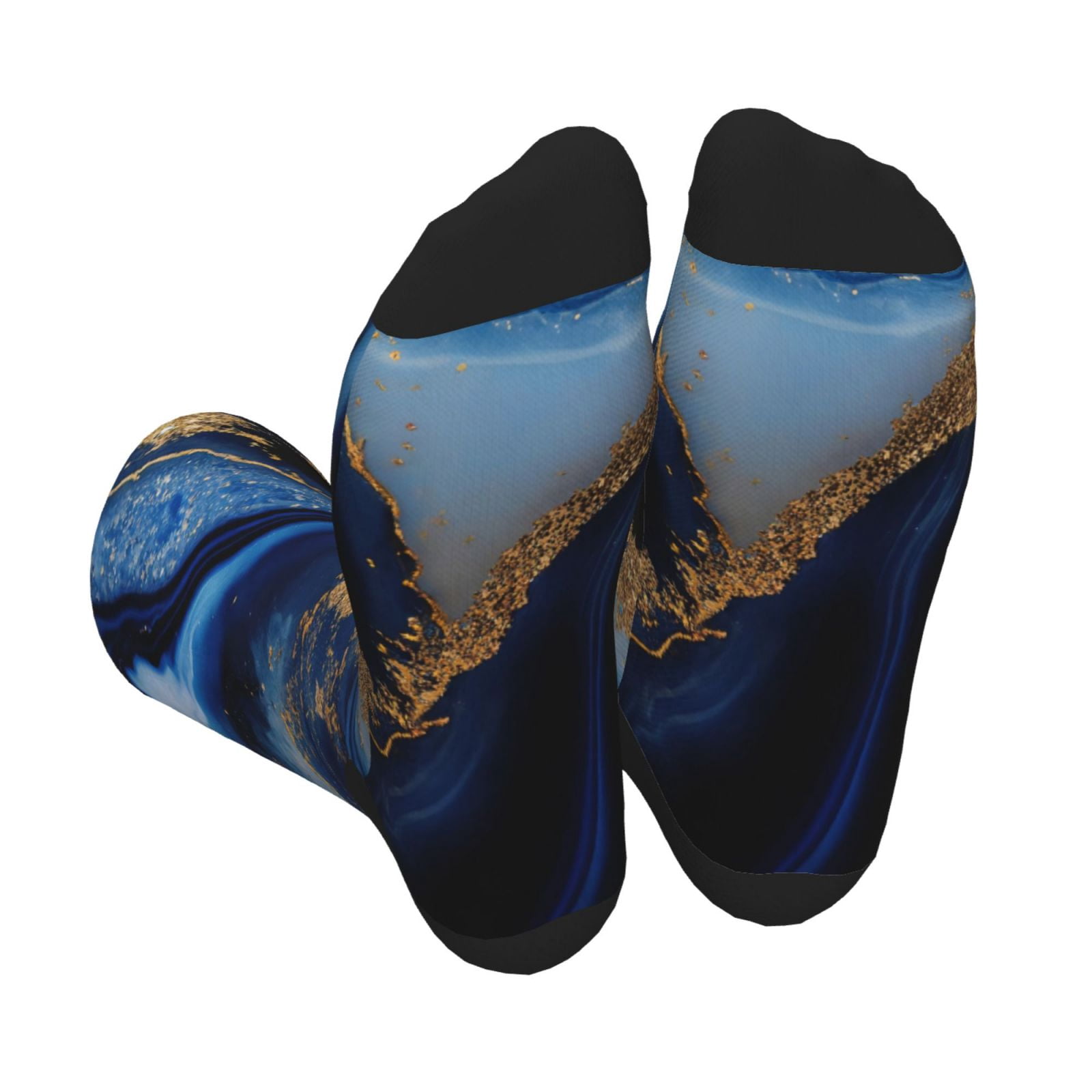 JUNZAN Navy Blue Marble Design Fun Novelty Knee Warmer High Socks ...