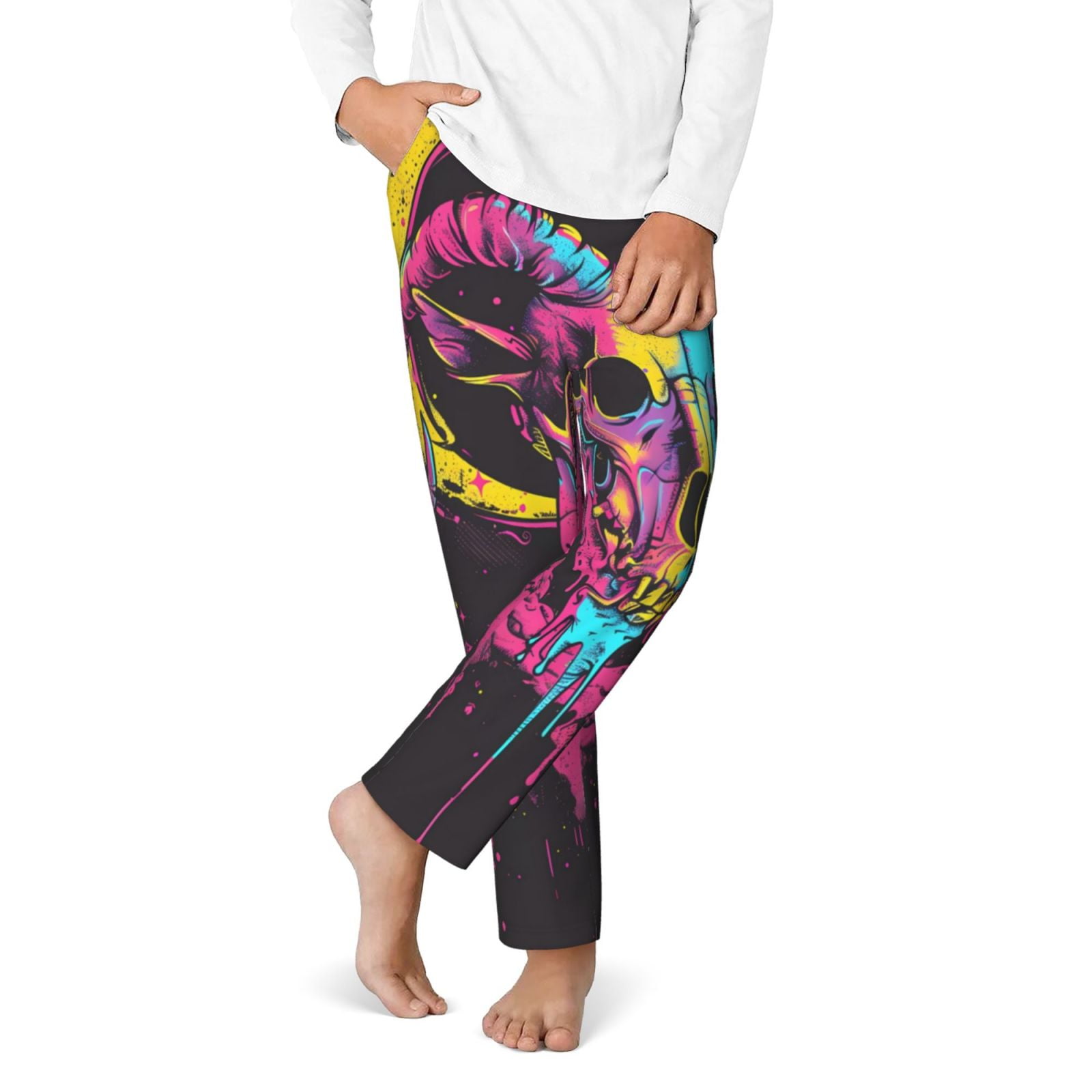 JUNZAN Neon Gothic Skull Moon Pattern Pajama Pants for Boys Girls,Sleep ...