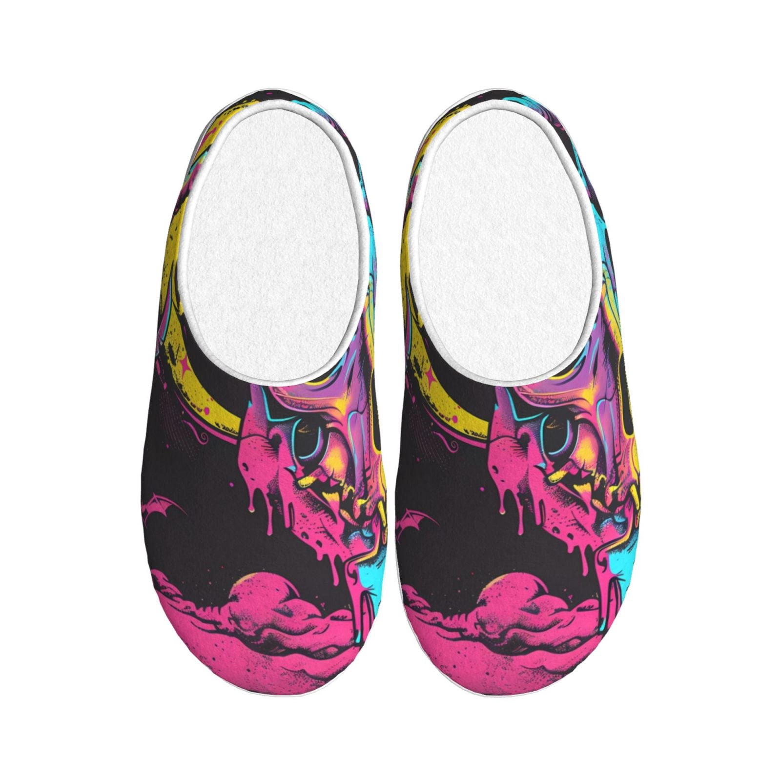 JUNZAN Neon Gothic Skull Moon Print Cozy Slippers for Men& Women,Fuzzy ...