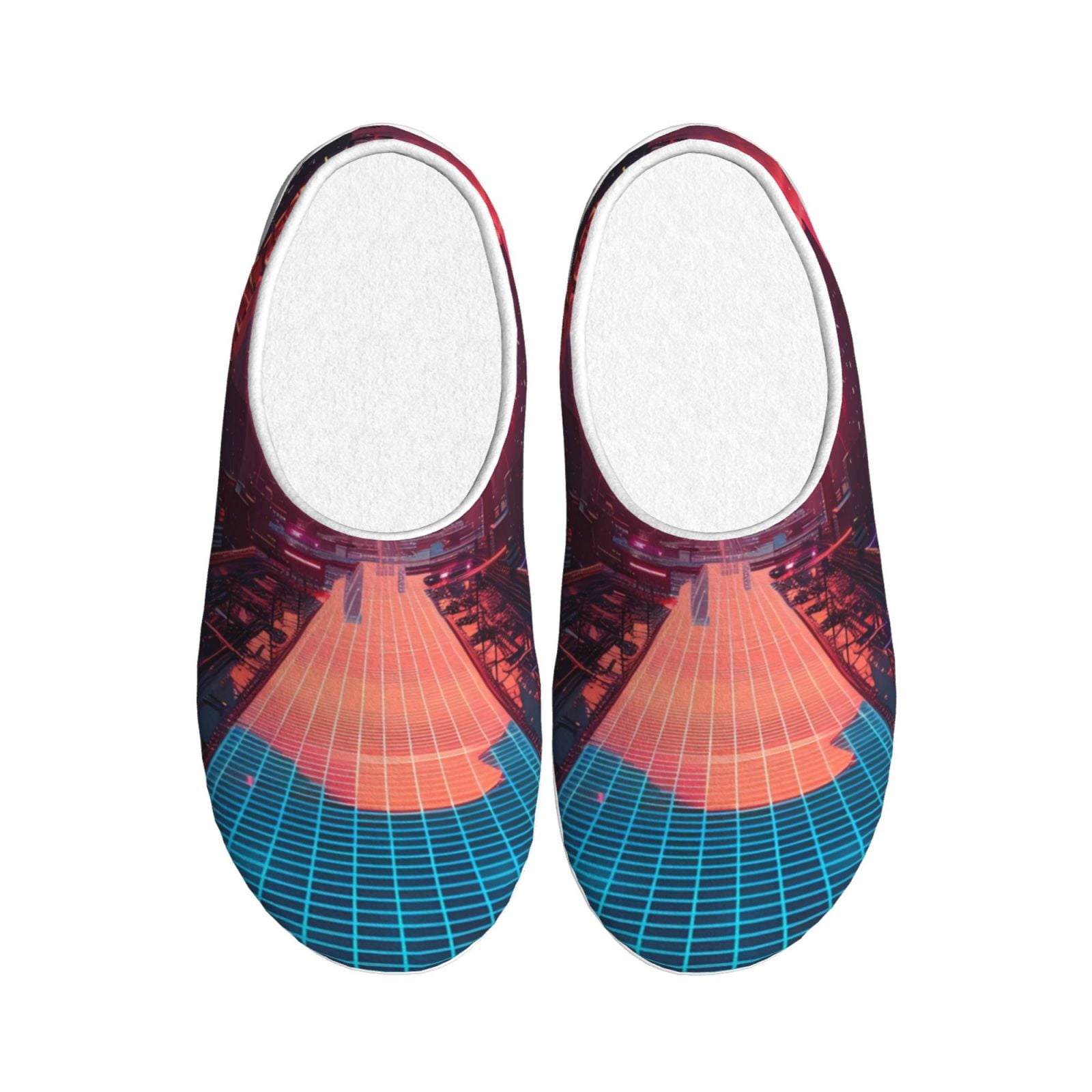 JUNZAN Neon Sunset Cyberpunk Cityscape Print Cozy Slippers for Men ...